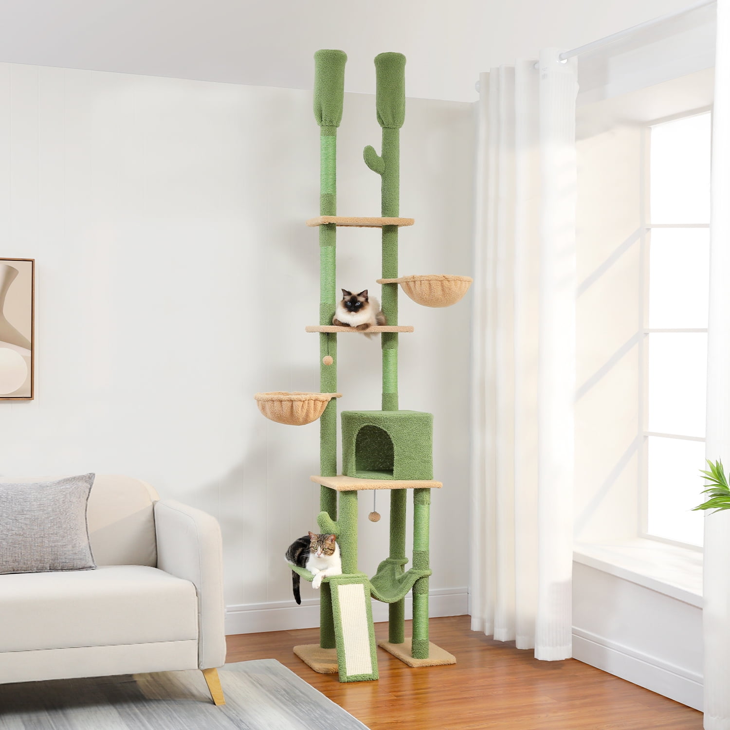 Schnappi Cactus Cat Tower, Floor to Ceiling Adjustable, 7-Story ...