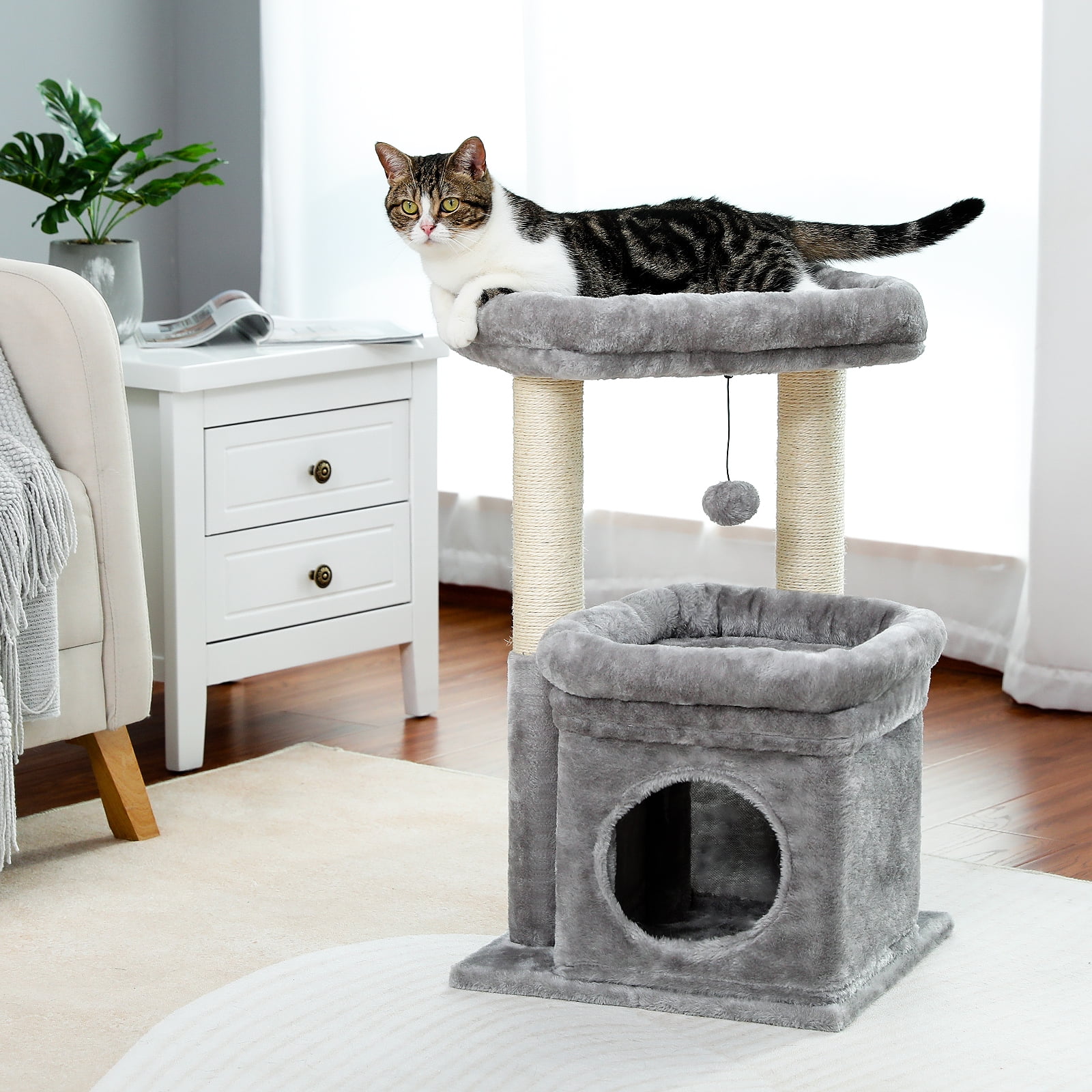 Schnappi Indoor Cat Tree Tower with Private Cozy Nest, Natural Sisal ...