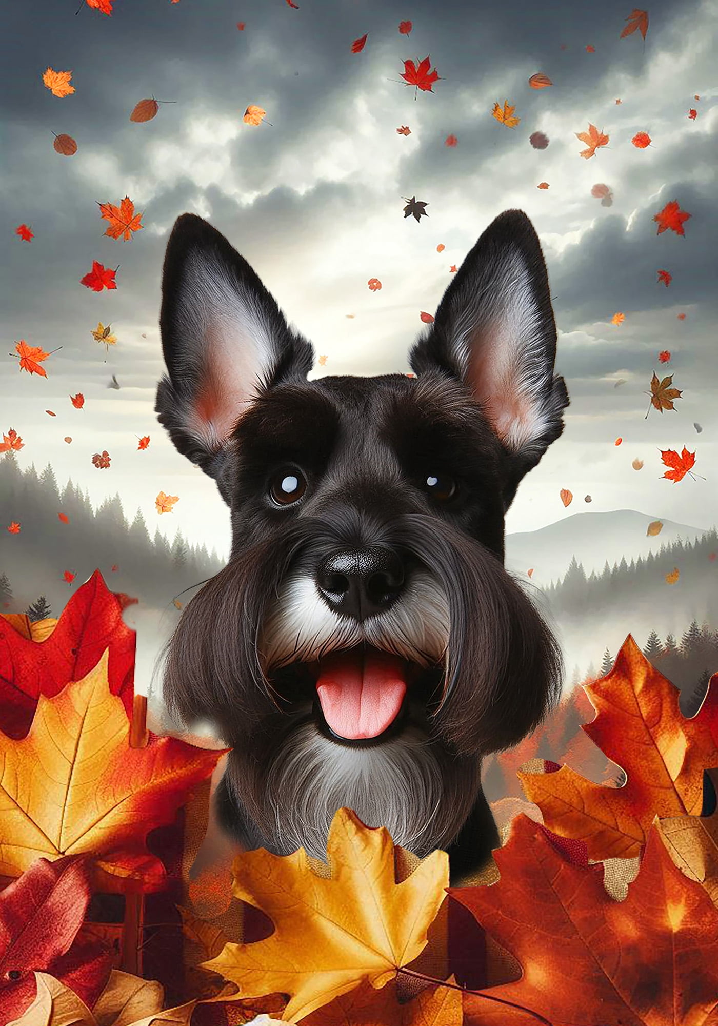 Schnauzer Black Cropped - Best of Breed Fall Leaves Outdoor Garden Flag ...