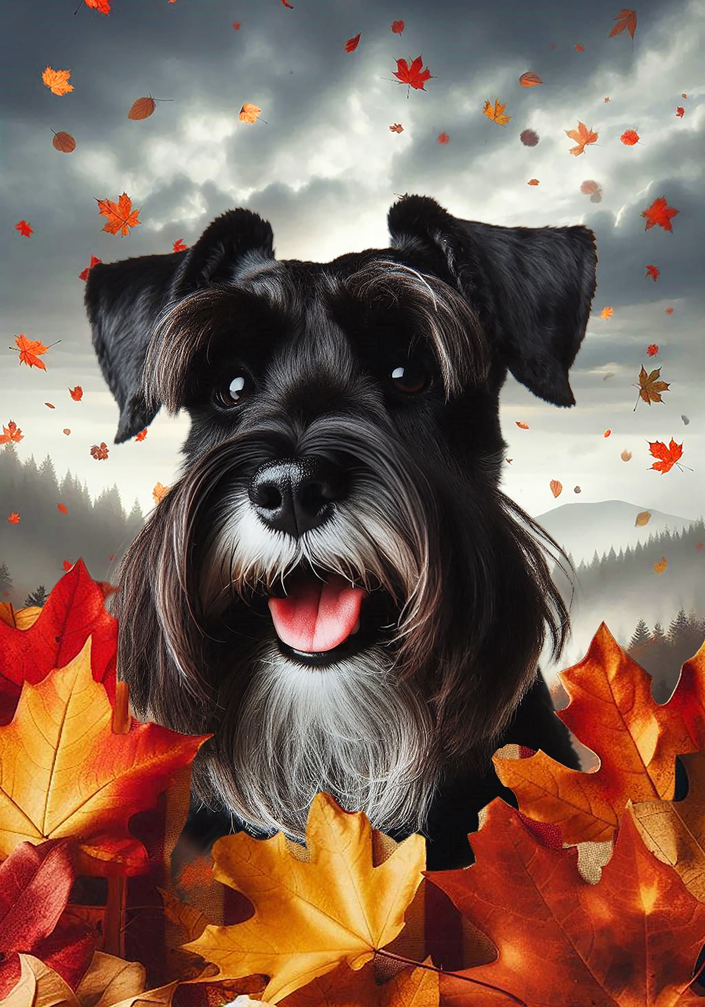 Schnauzer Black Uncropped - Best of Breed Fall Leaves Outdoor House ...