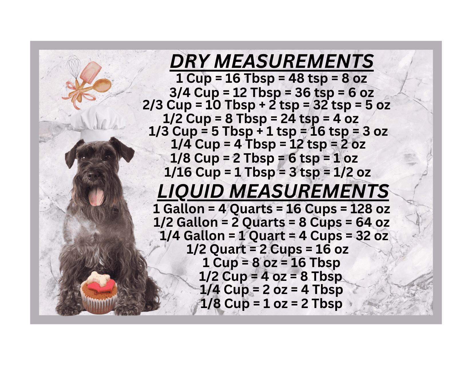 Schnauzer Dog Measuring Chart Magnet Kitchen Baking Guide - Walmart.com