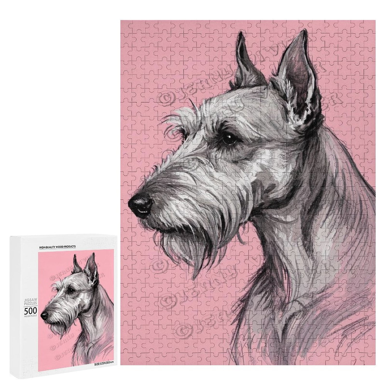 Schnauzer Dog Portrait 500 Piece Puzzle | Stunning Artwork for Dog ...