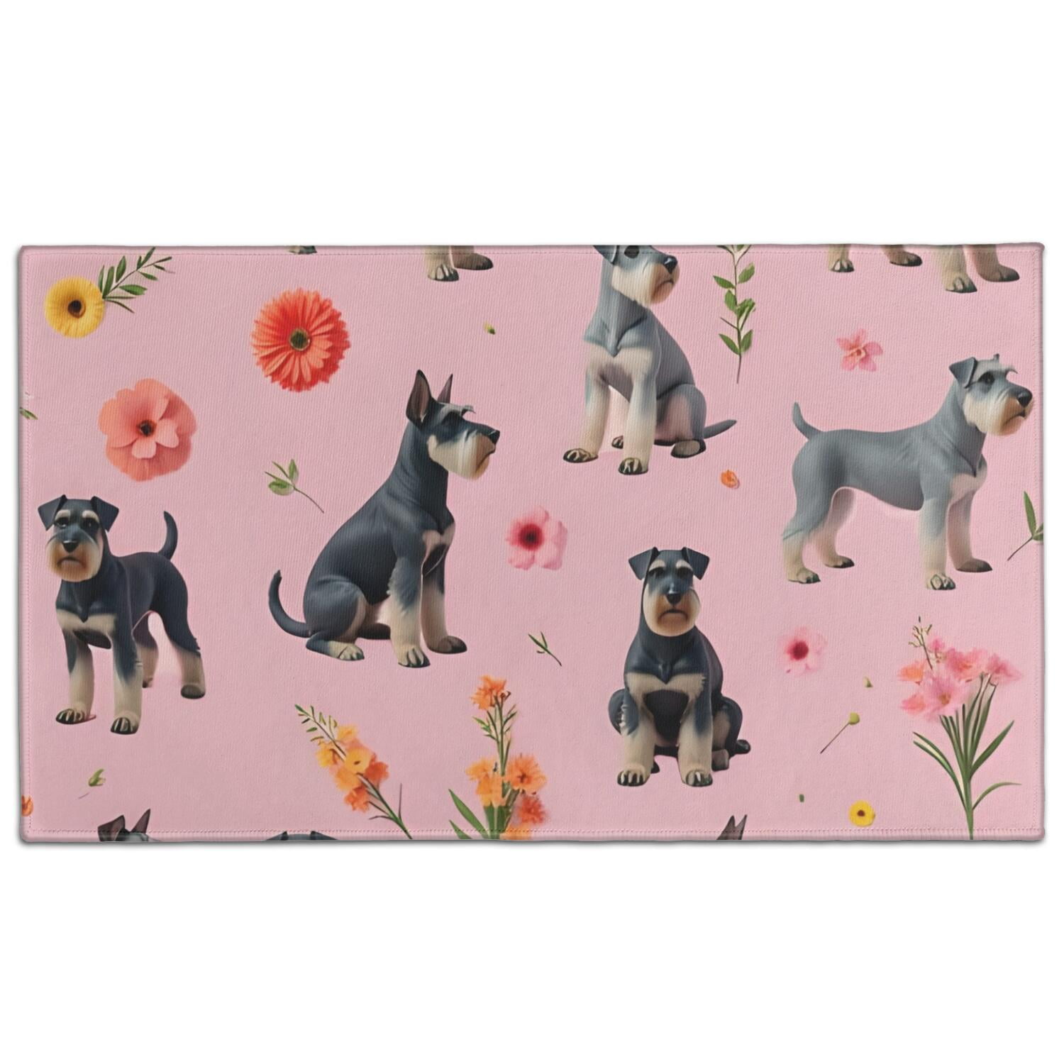 Schnauzer Dogs and Pioneer Flower Door Rugs,Washable Non Slip Door Mats ...