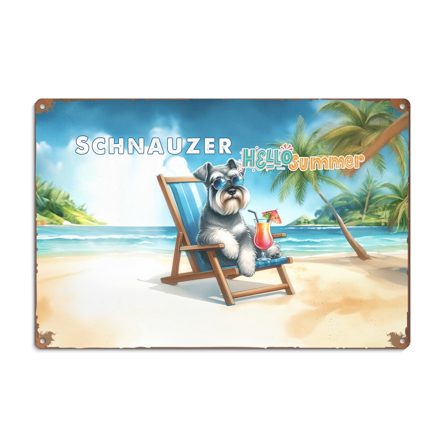 Schnauzer Hello Summer Beach Theme with Sunglasses and Tropical ...