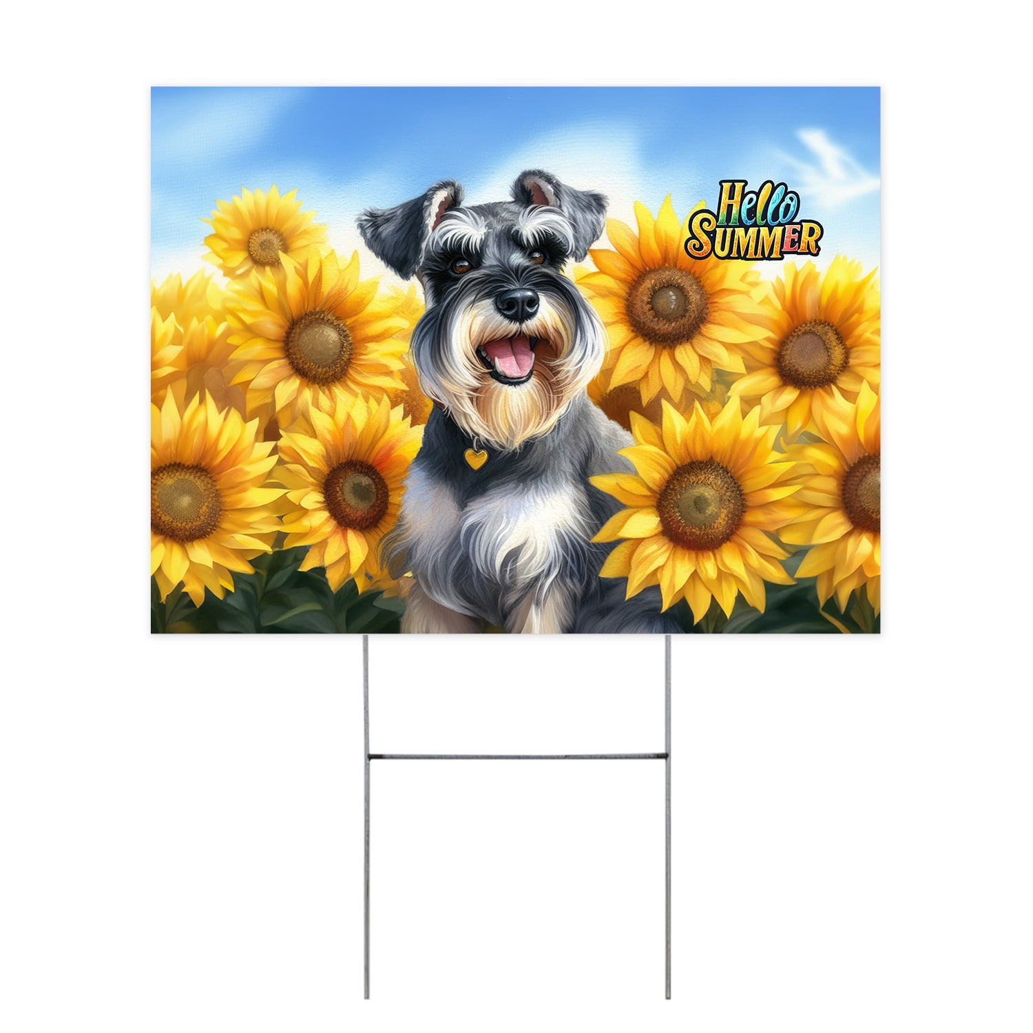 Schnauzer Hello Summer Sunshine Sunflowers Spring Retro Vintage Yard ...