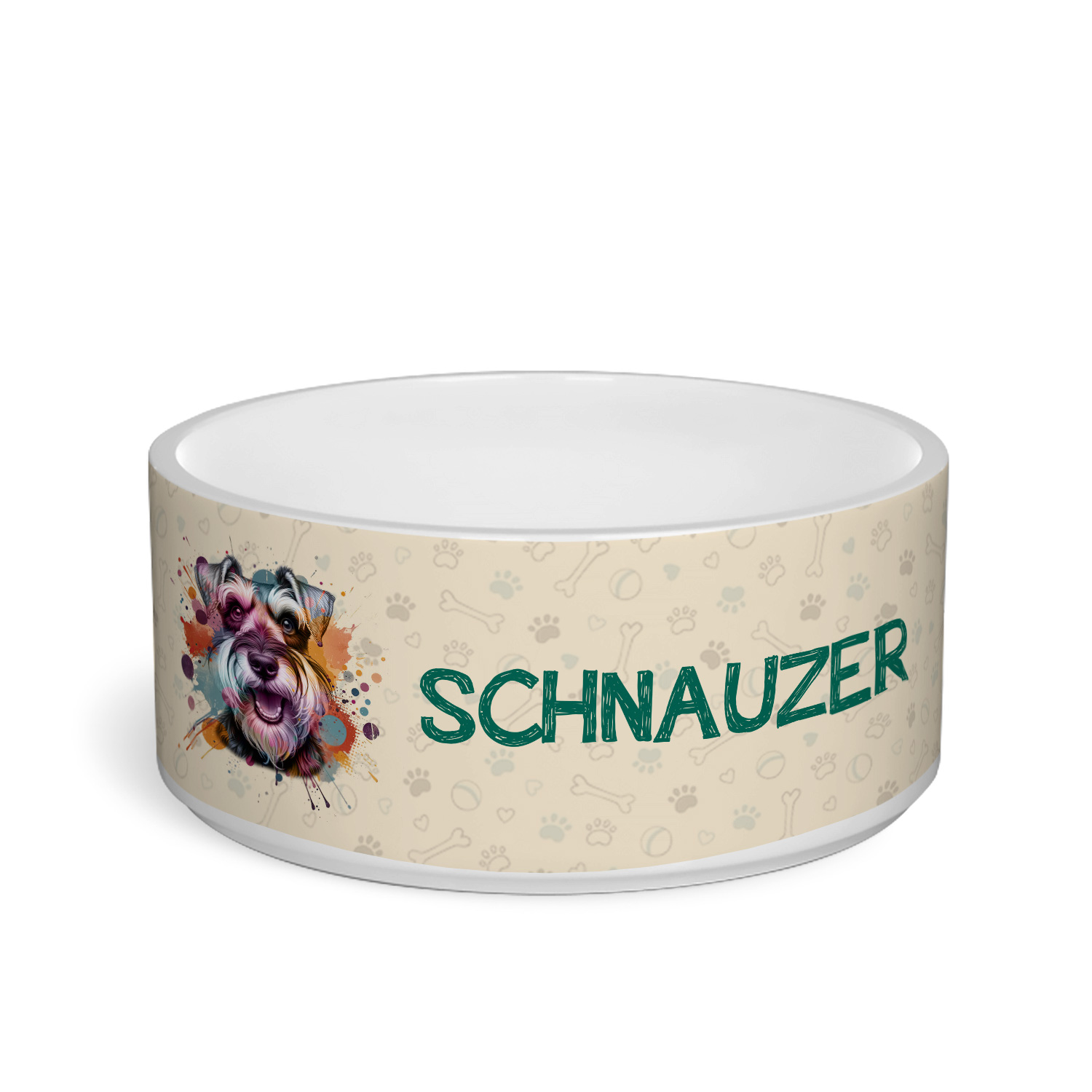 Schnauzer Portrait Watercolor Vintage Retro Styles Ceramic Pet Bowl for ...