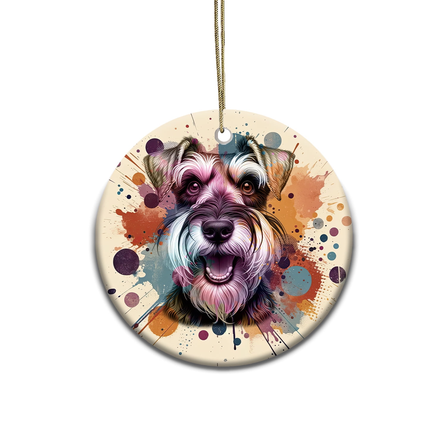 Schnauzer Portrait Watercolor Vintage Retro Styles Ceramic Round ...