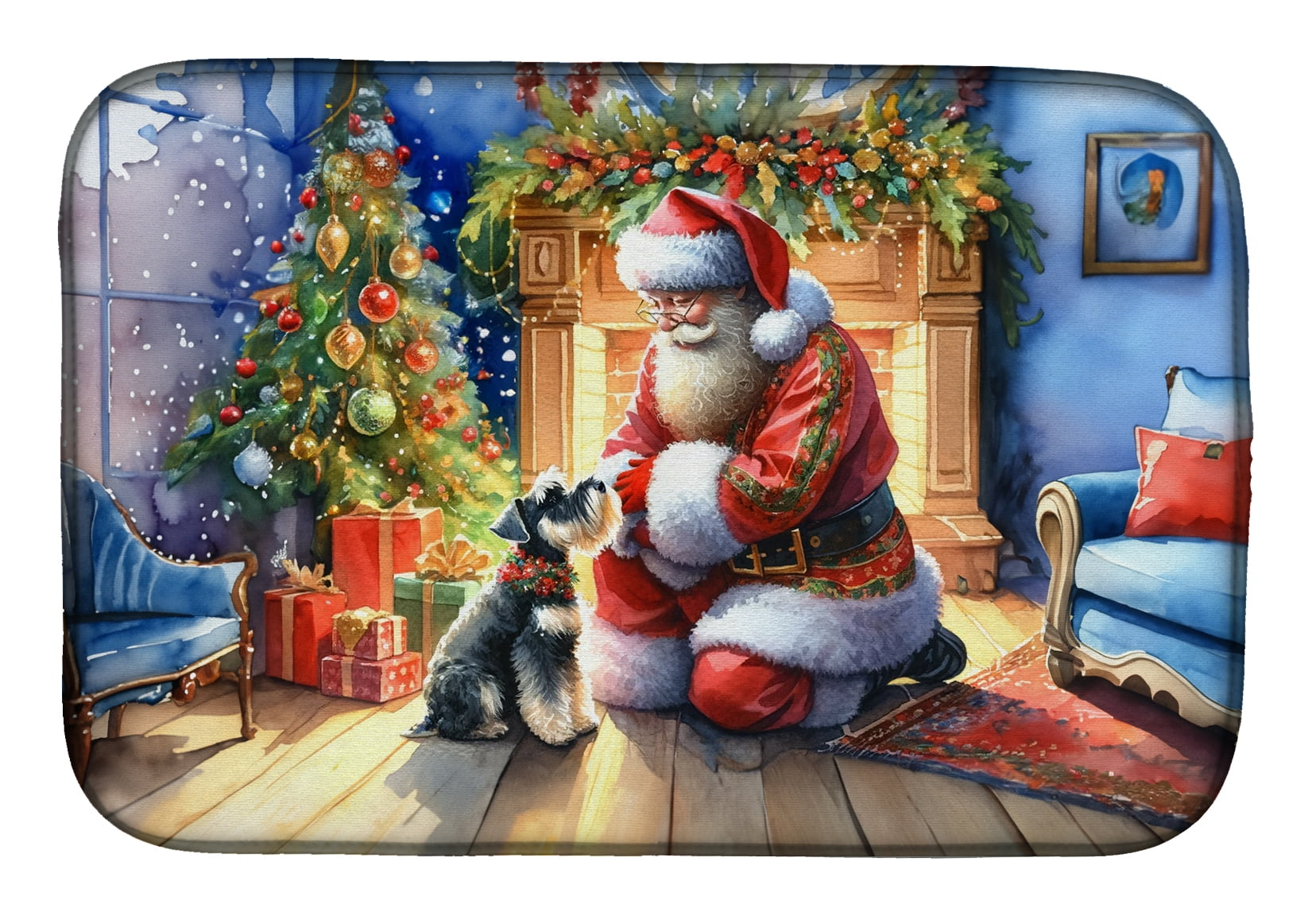 Schnauzer and Santa Claus Dish Drying Mat 14 in x 21 in - Walmart.com