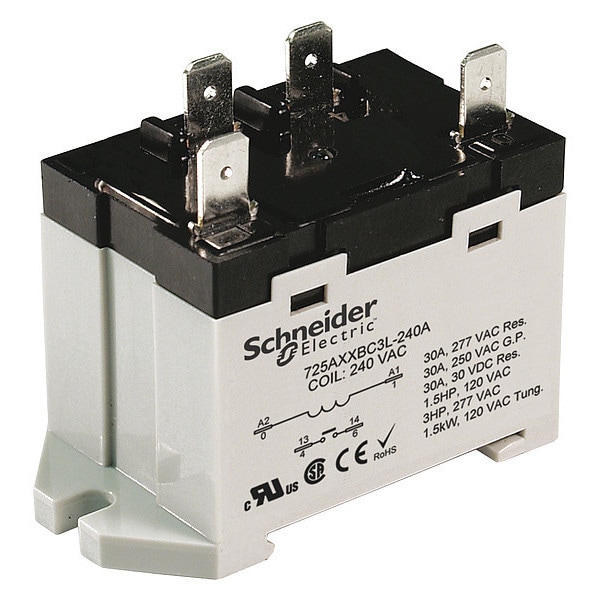 Schneider Electric Enclosed Power Relay,4 Pin,12VDC,SPST-NO 725AXXSC3ML ...