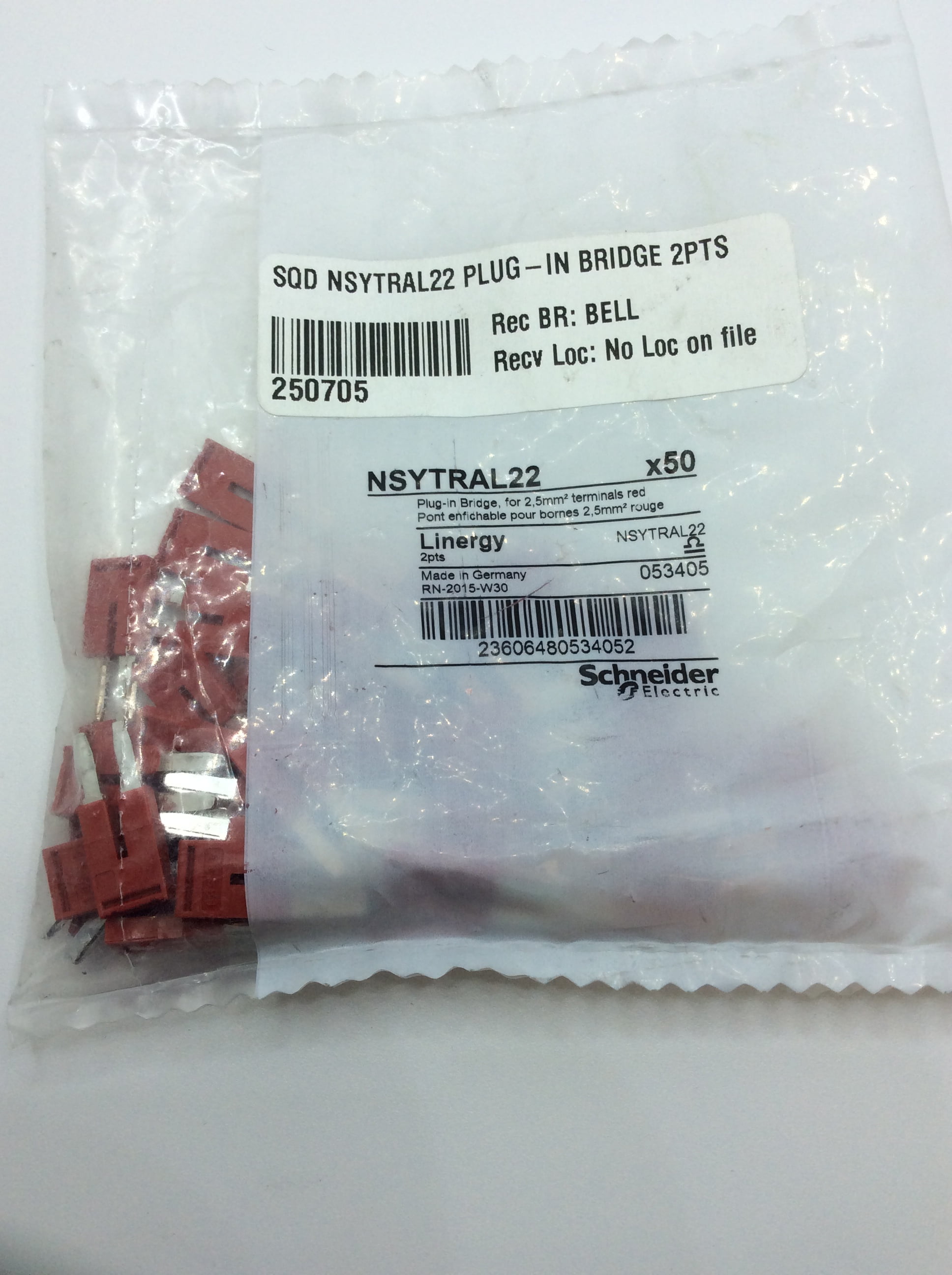 Schneider Electric Terminal Block Jumper,Copper,Plastic,Red NSYTRAL22 ...