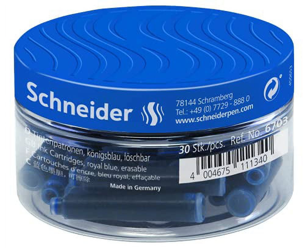 Schneider German-Made Fountain Pen Ink Cartridge, Blue, 30-Count ...