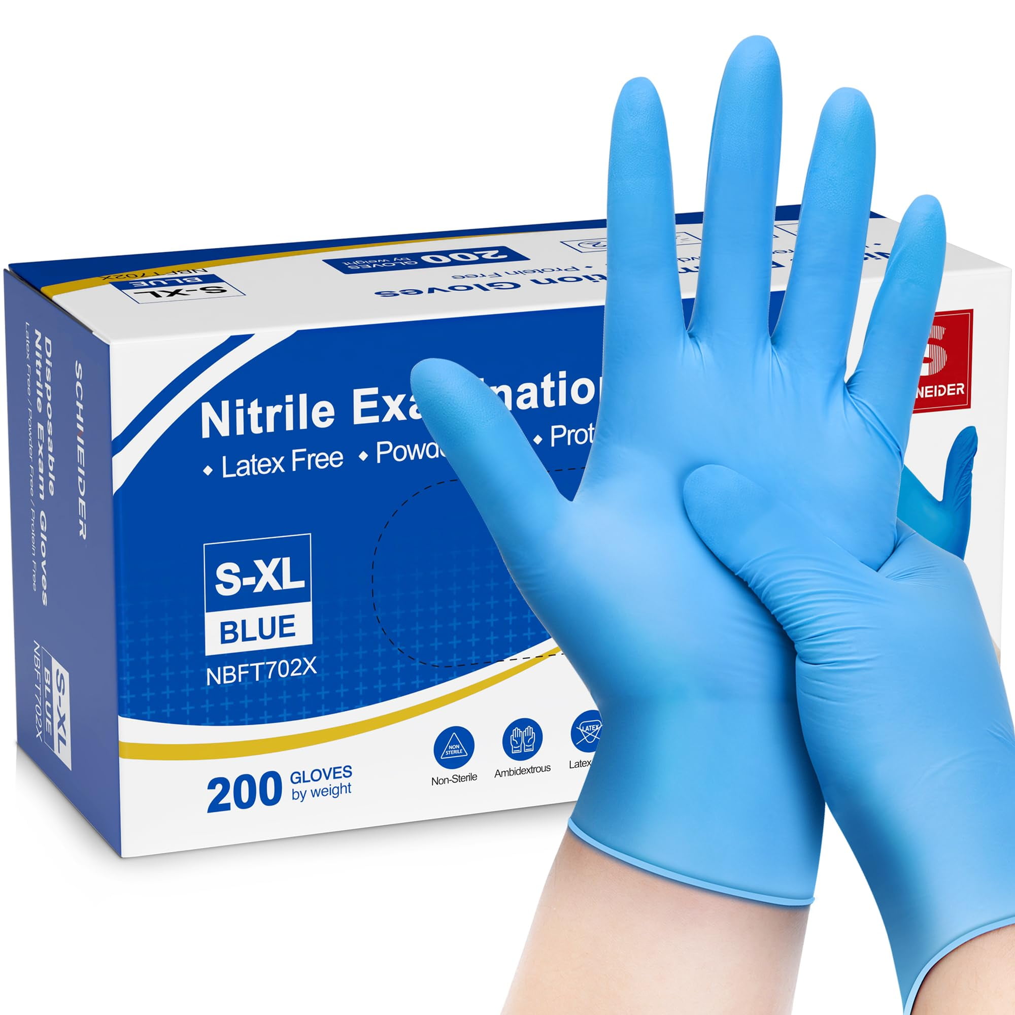 Schneider Nitrile Exam Gloves, XL, 200-ct Box, 4 mil, Blue Gloves ... Schneider Nitrile Exam Gloves, XL, 200-ct Box, 4 mil, Blue Gloves ...