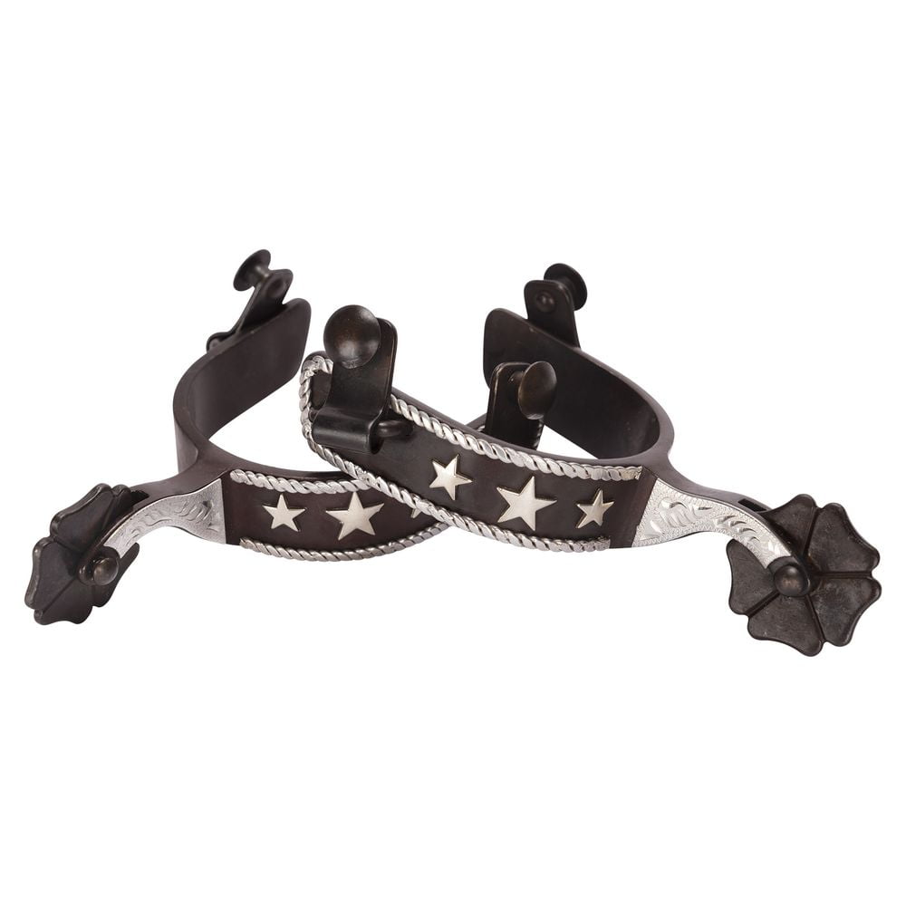 Schneiders Star Studded Black Steel Cloverleaf Spurs for Horses | Size ...