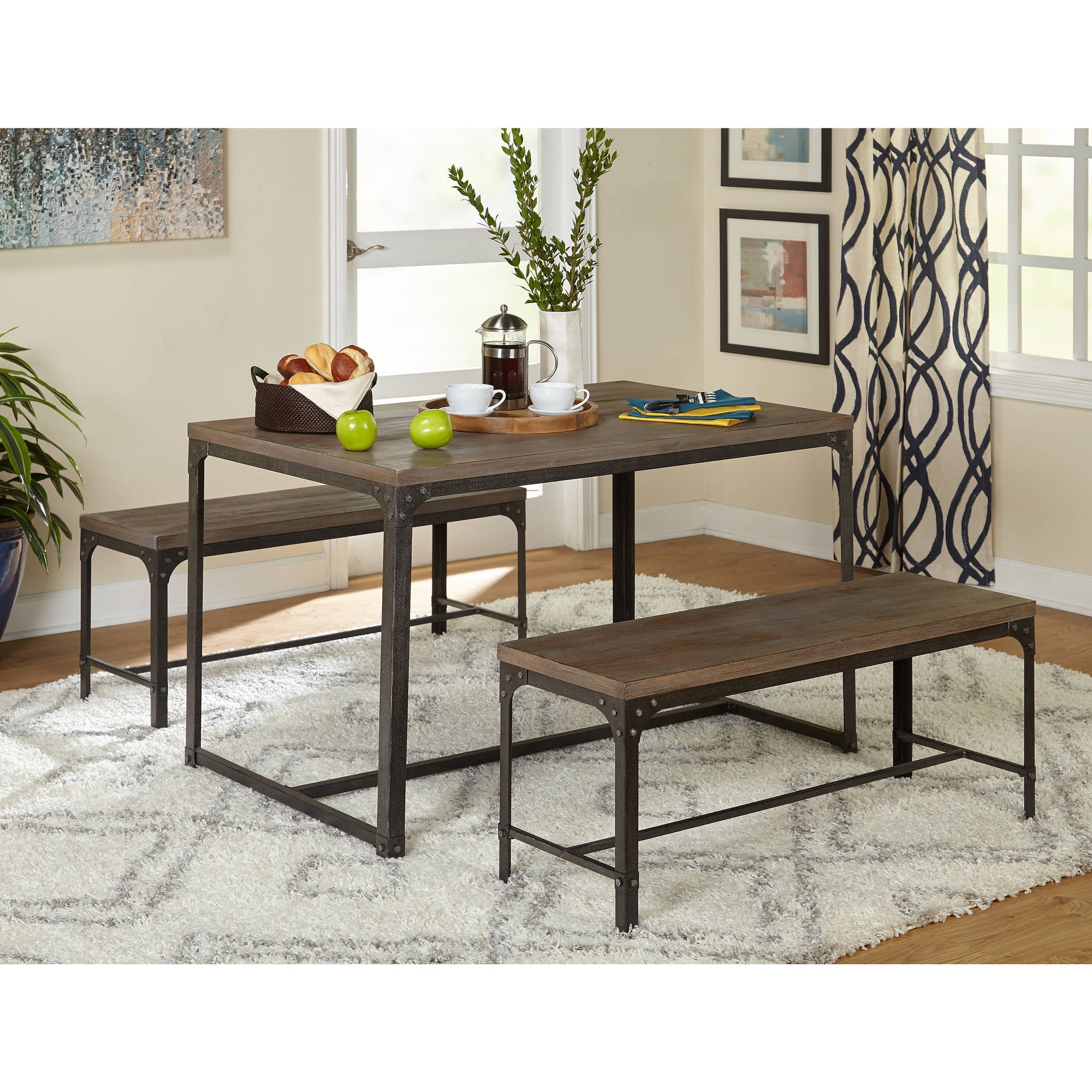 Scholar 3-Piece Table and Bench Set, Gray - Walmart.com