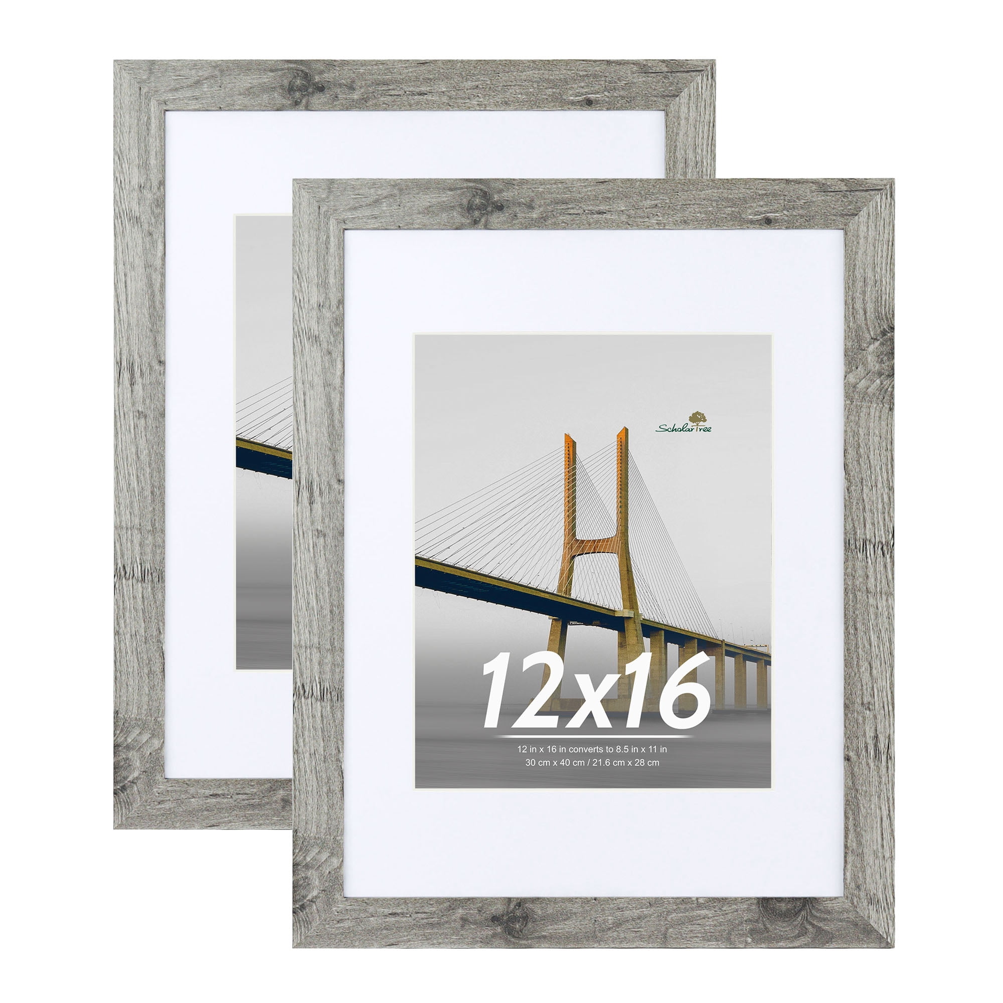 Scholartree 2 PACK 12 x 16 Wood Gallery Picture Frames, 12x16 Matted to ...
