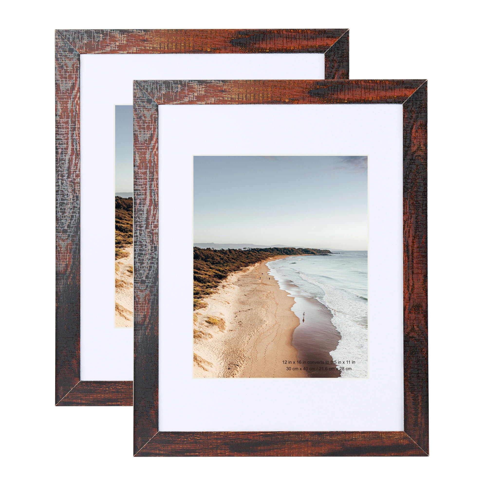 Scholartree 2 PACK 12x16 Wood Gallery Picture Frames, 11x14 Matted to 8 ...