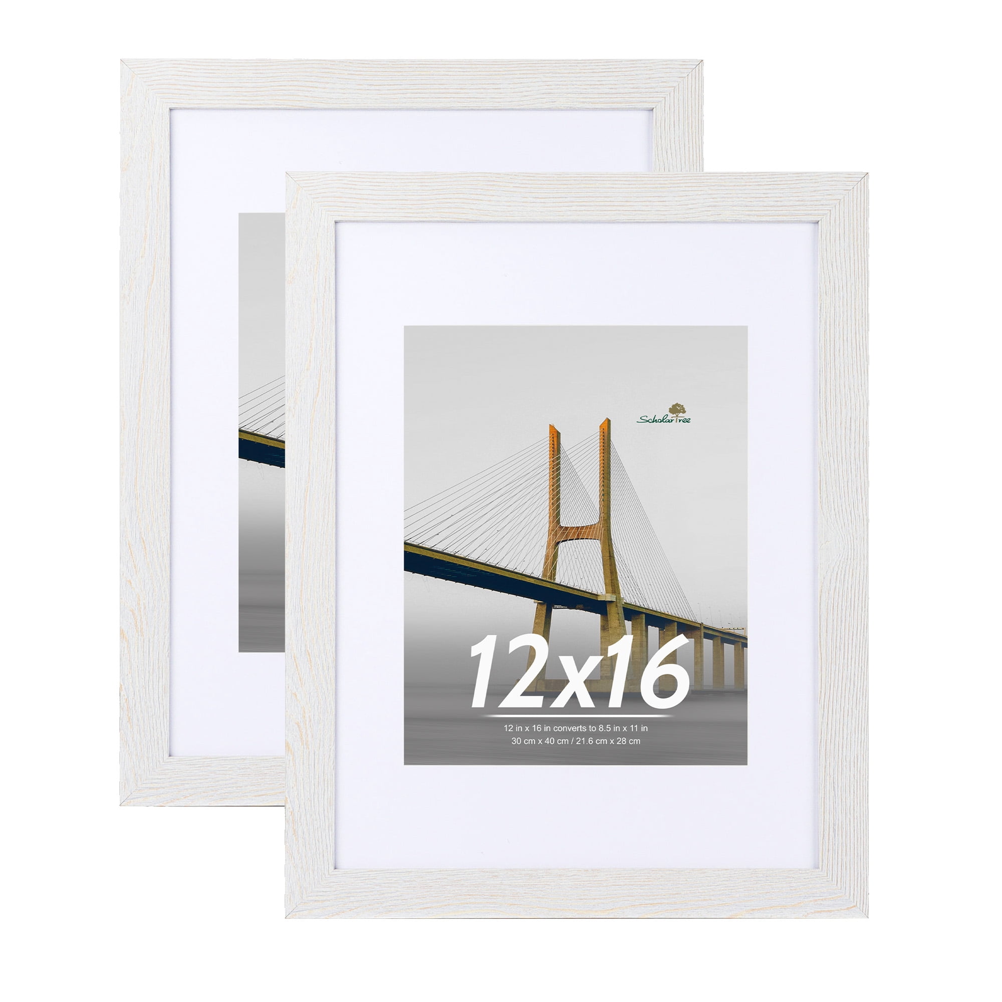 Scholartree 2 PACK 12 x 16 Wood Gallery Picture Frames, 12x16 Matted to ...