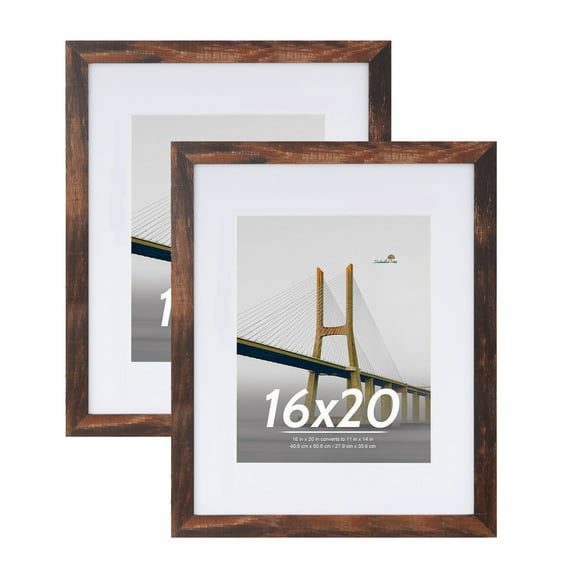 Scholartree 16x20 Brown Oak Wooden Gallery Frames, Matted to 11x14 ...