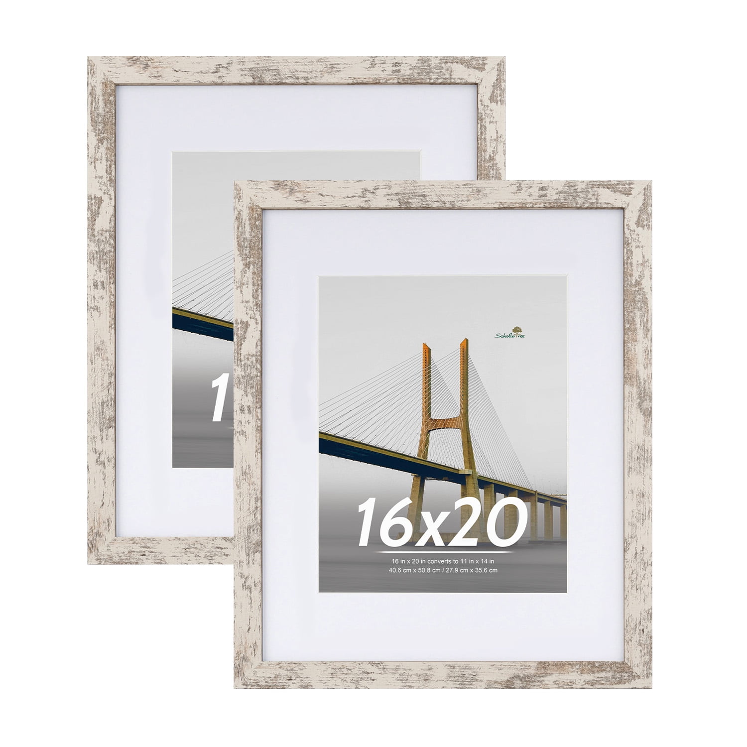 Scholartree 2 PACK 16x20 Wood Gallery Picture Frames, 16x20 Matted to ...