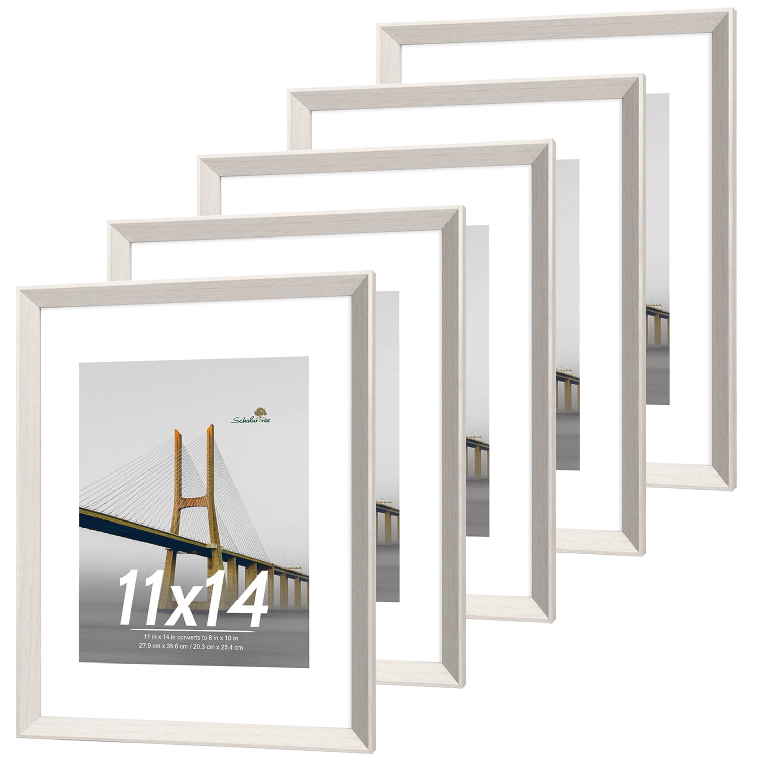 Scholartree 5 PACK 11 x 14 Wooden Picture Frames Set-11x14 Matted to ...