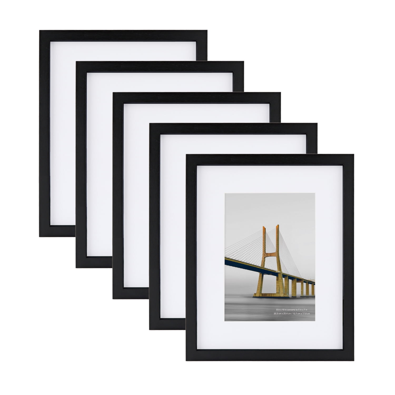 Scholartree 5 Pack Black Wood Picture Frames 8x10 to 5x7 with Mat for ...