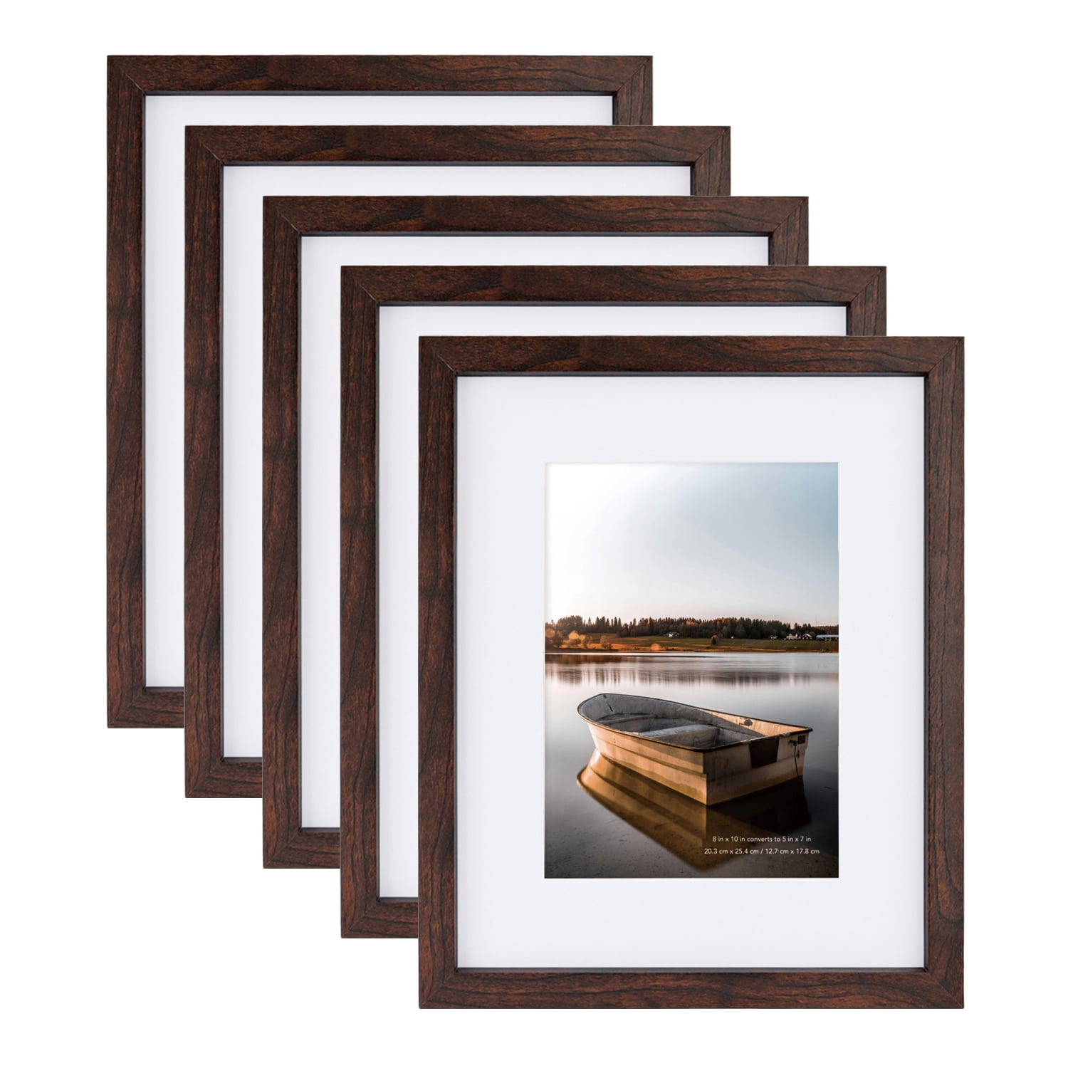 Scholartree 5 Pack 8x10 and 5x7 Wood Picture Frames with White Mat for ...