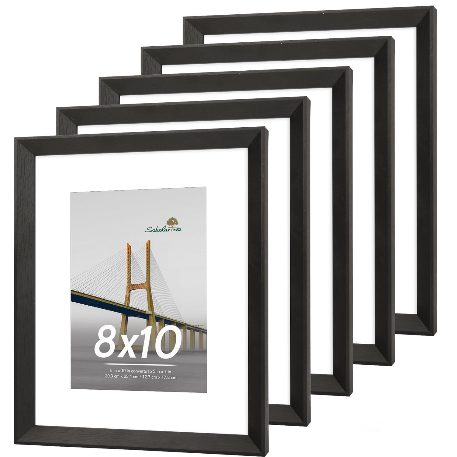 Scholartree 5 PACK 8x10 Wooden Picture Frames, 8x10 Matted to 5x7 ...