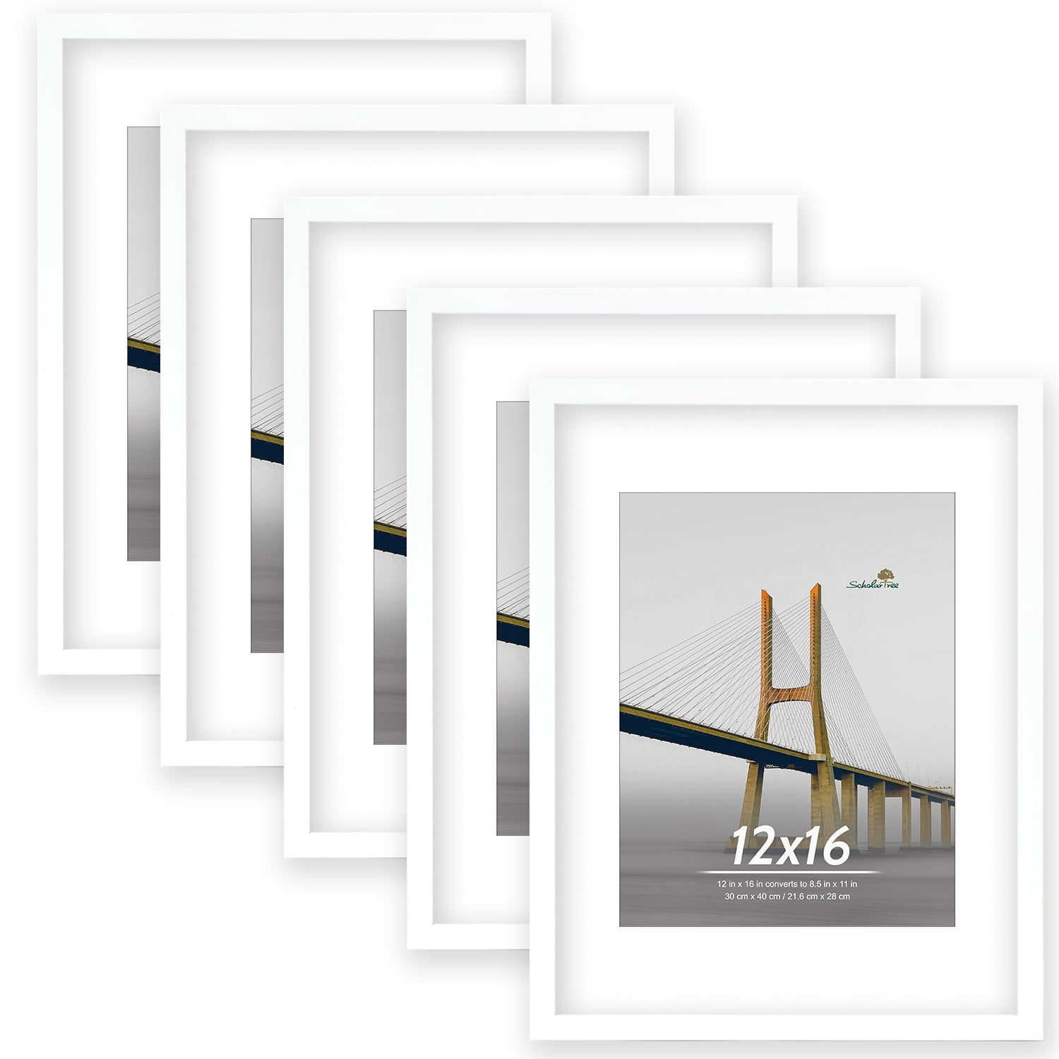 Scholartree 5-in-1 Contemporary Gallery Picture Frame Set, 12 x 16 Wall ...