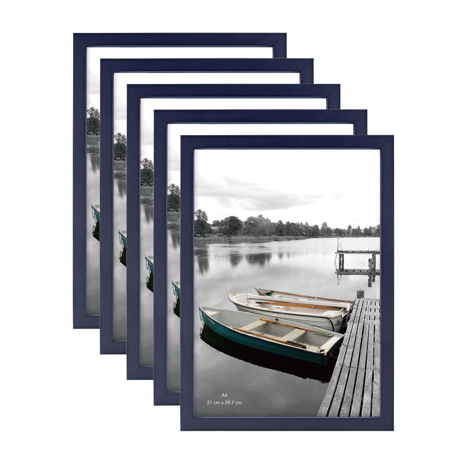 Scholartree 5-in-1 Wood Picture Frames Set, Front Loading Basic Tabletop A4 Picture Frame, Blue ...