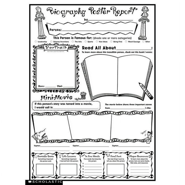 Scholastic Biography Report Poster Sets, 17 x 22 Inches, Set of 30 ...