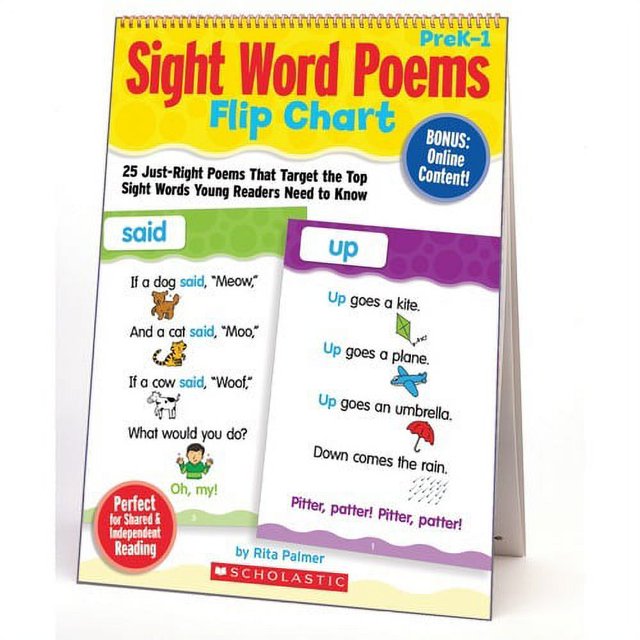 Scholastic Flip Chart, Sight Word Poems, 15"Wx20-7/10"Lx1/5"H, Yellow ...