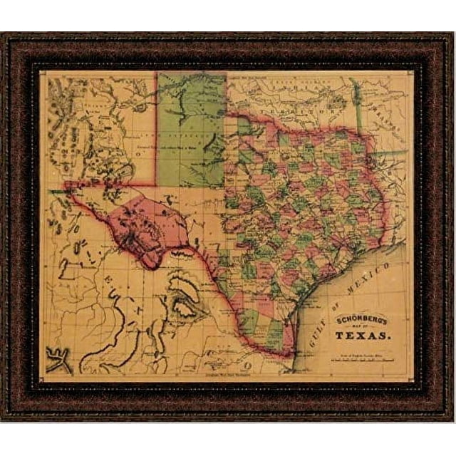 Schonberg's Map of Texas | Framed Historic Texas Map | 15L X 17W ...