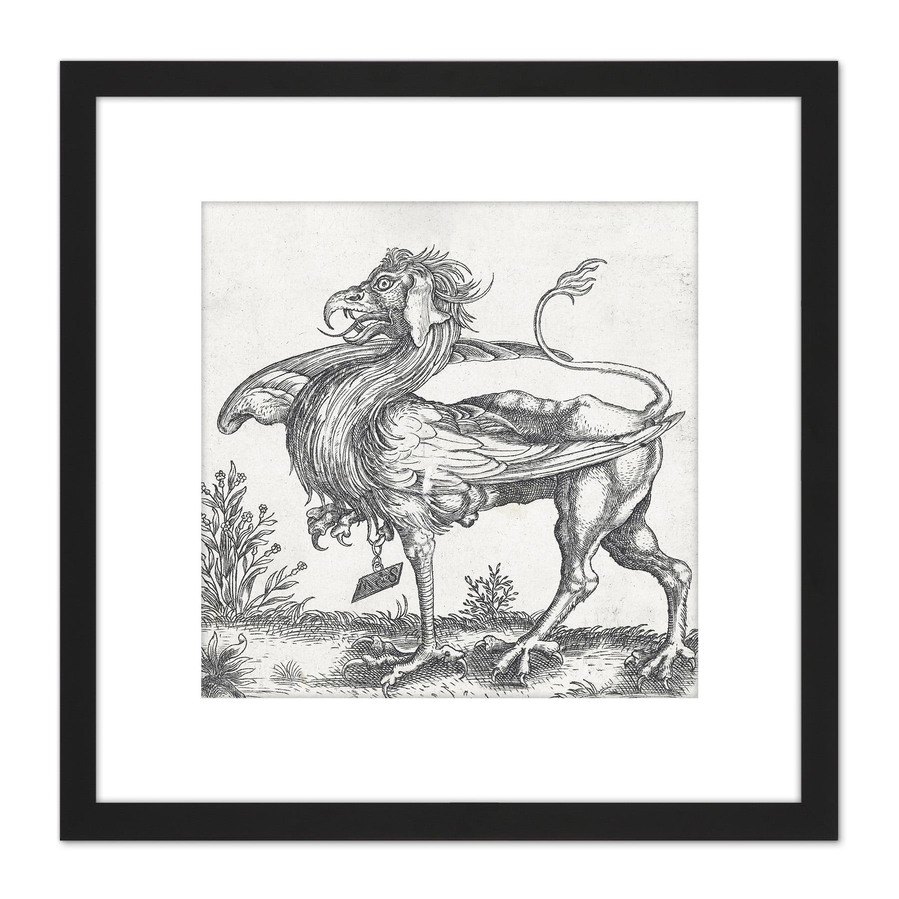 Schongauer Griffin Mythical Creature Engraving 8X8 Inch Square Wooden ...