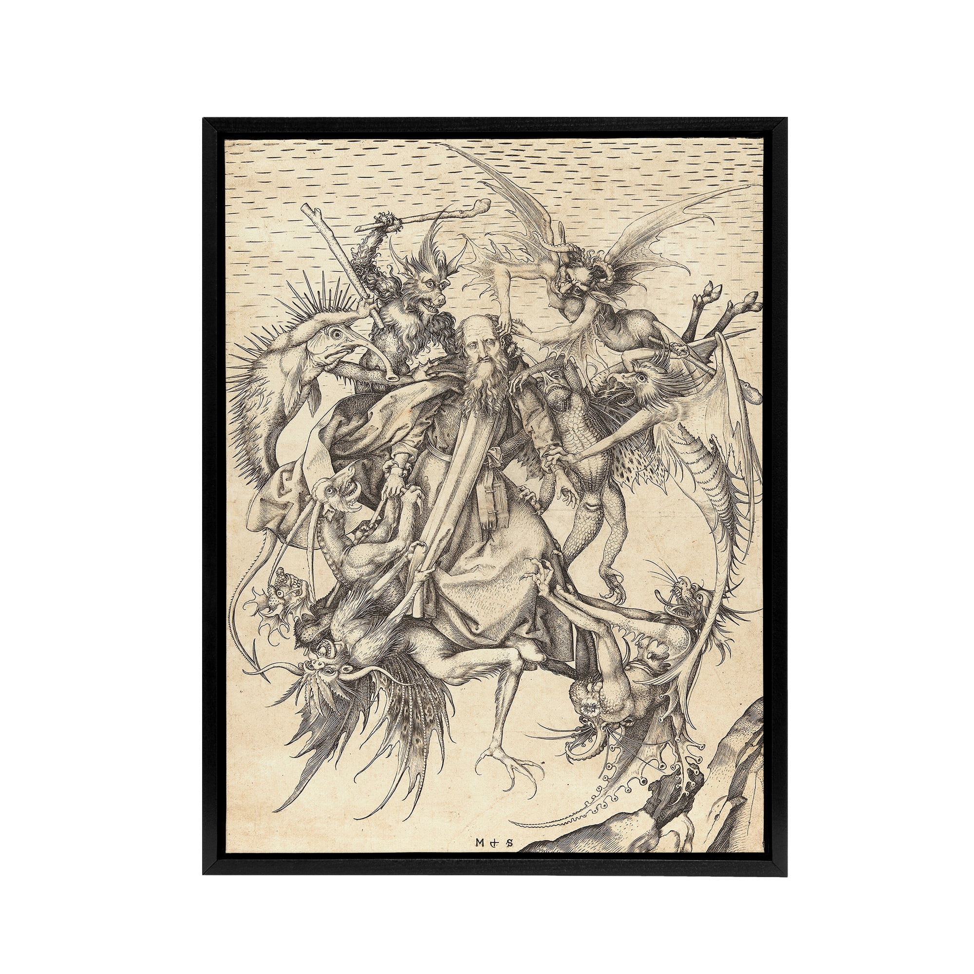 Schongauer Temptation Saint Anthony Black Framed Canvas Wall Art Print ...