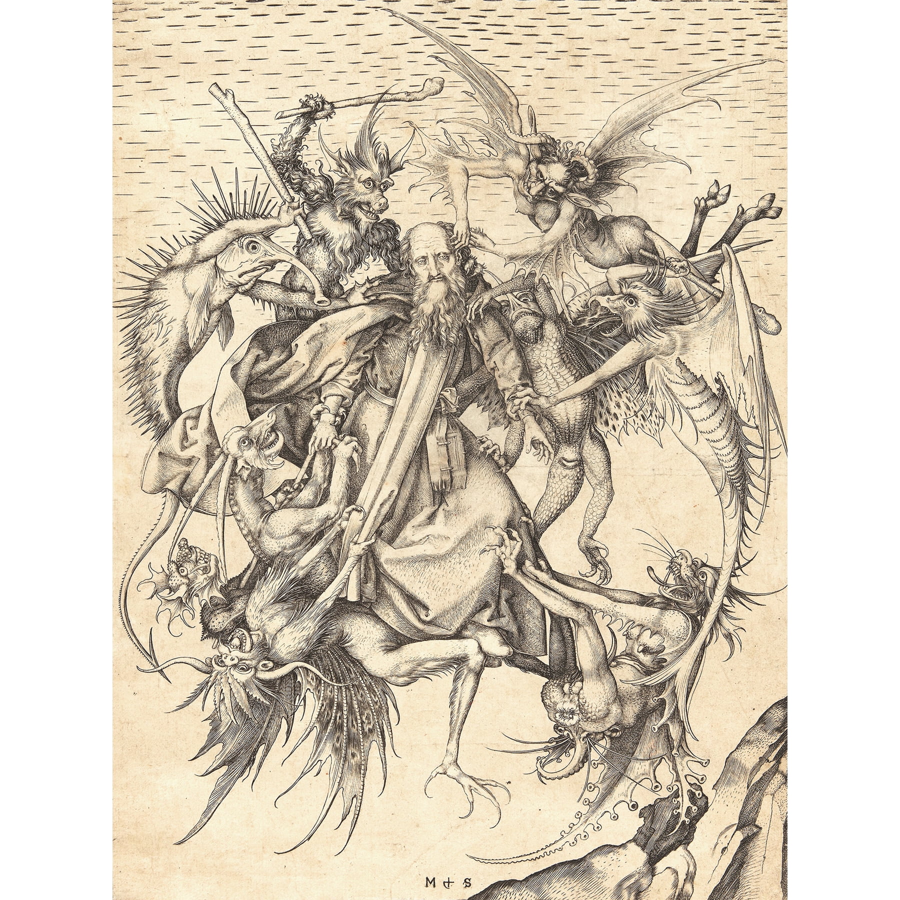 Schongauer Temptation Saint Anthony Engraving Extra Large Art Print ...