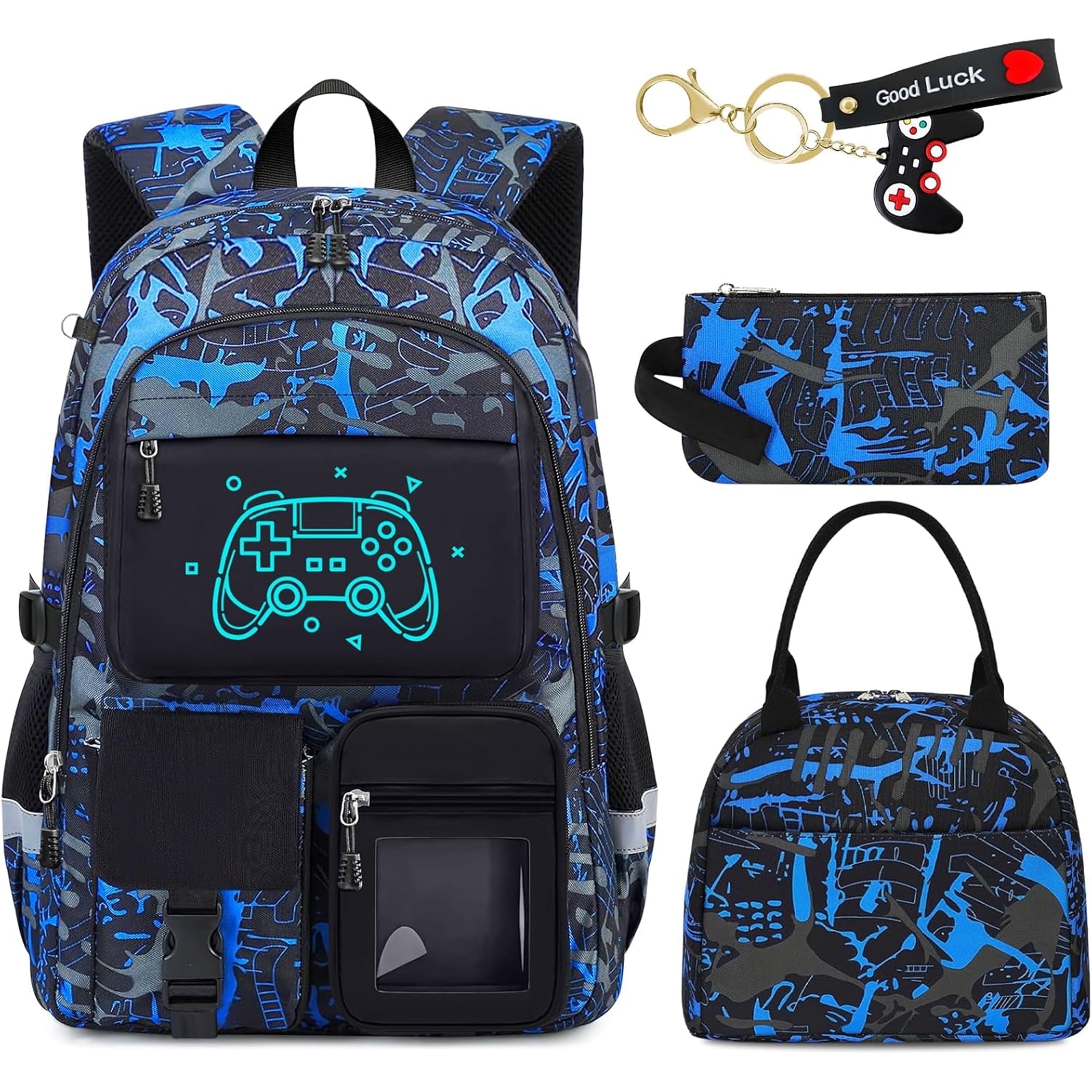 School Backpack for Boys - 4pcs Soccer Boys Backpack with Lunch Box Set ...