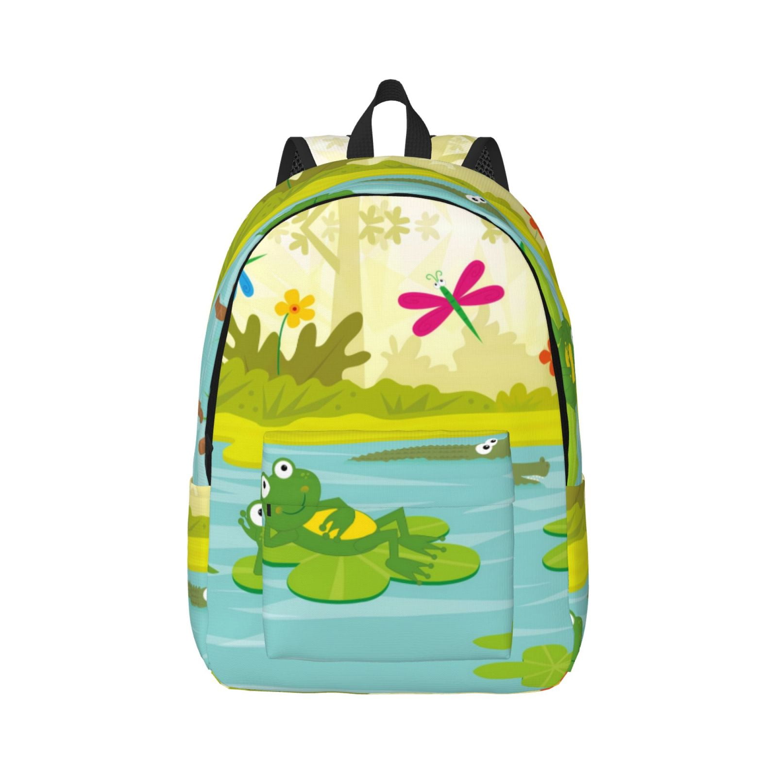 School Backpack for Women/Men - Two Frogs Are Sitting On Water Lilies ...