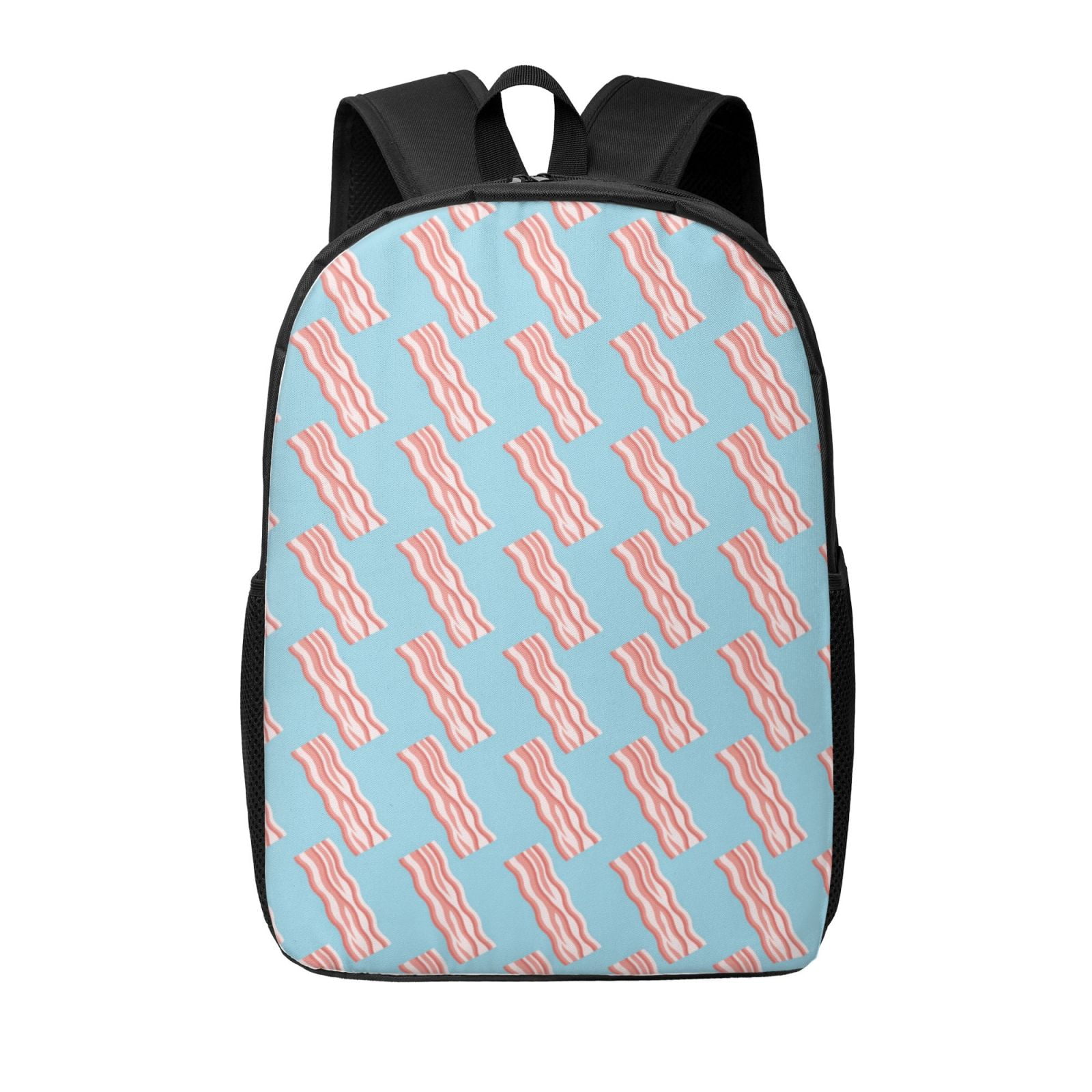 School Backpack for Women/Men - Bacon Print Light Blue Lightweight ...