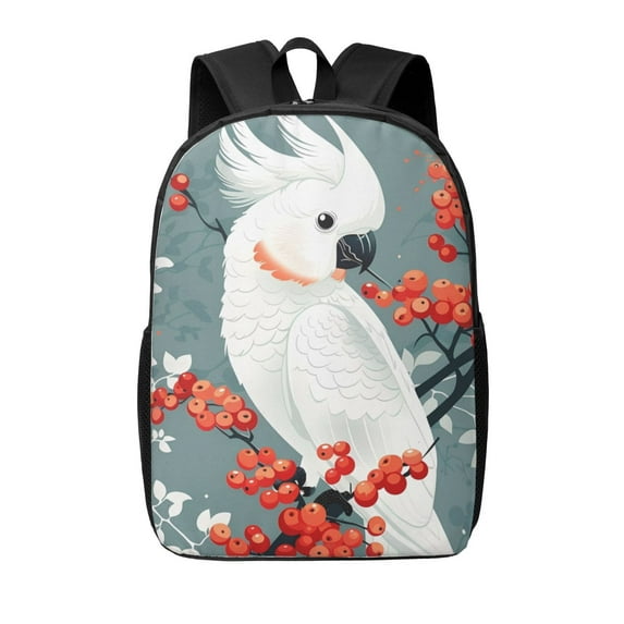 School Backpack for Women/Men - Cockatoo Red Berries Lightweight Travel ...