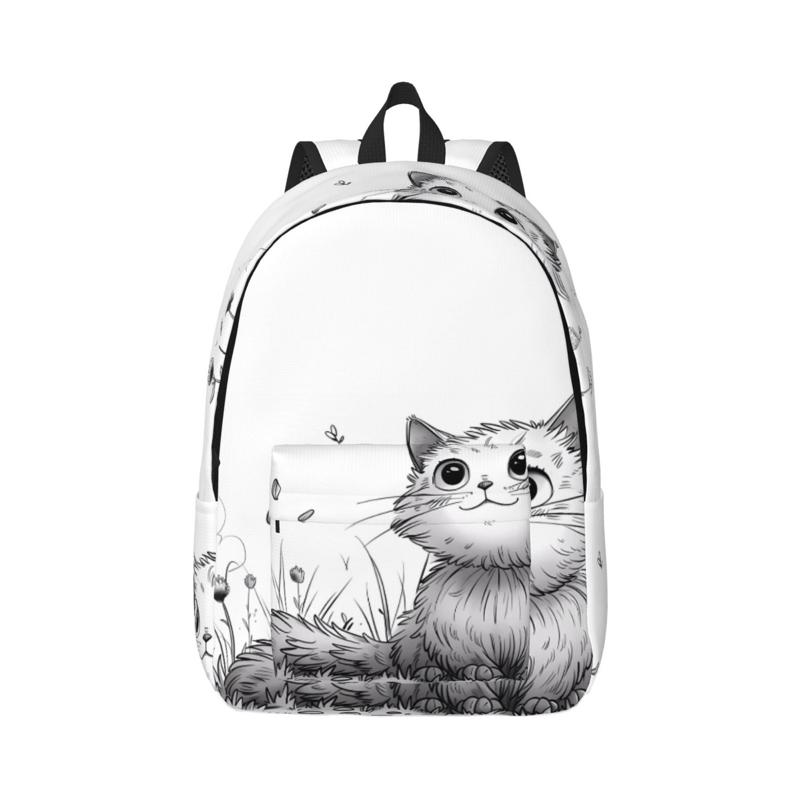 School Backpack for Women/Men - Cute Cat Meadow Sketch Lightweight ...