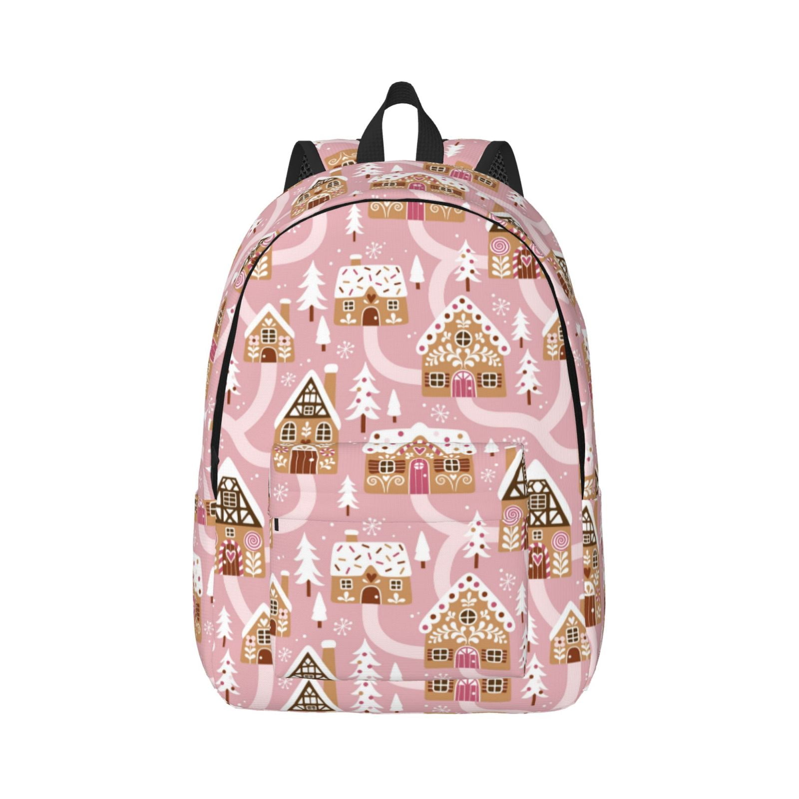 School Backpack for Women/Men - Gingerbread Houses Pink Wonderland ...