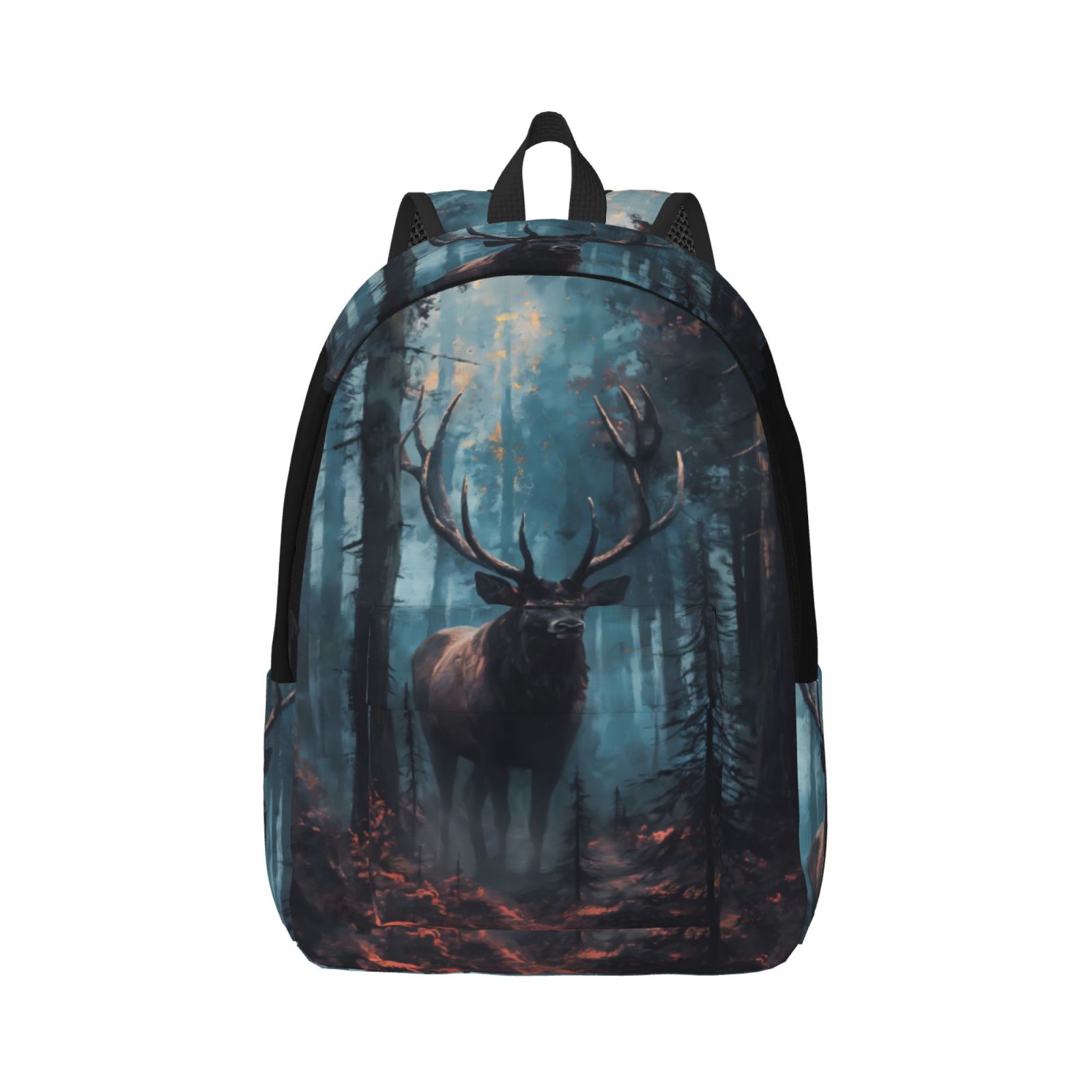 School Backpack for Women/Men - Mystical Forest Elk Lightweight Canvas ...