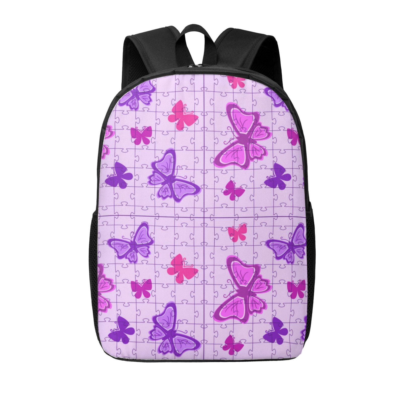 School Backpack for Women/Men - Puzzles butterfly pink purple ...