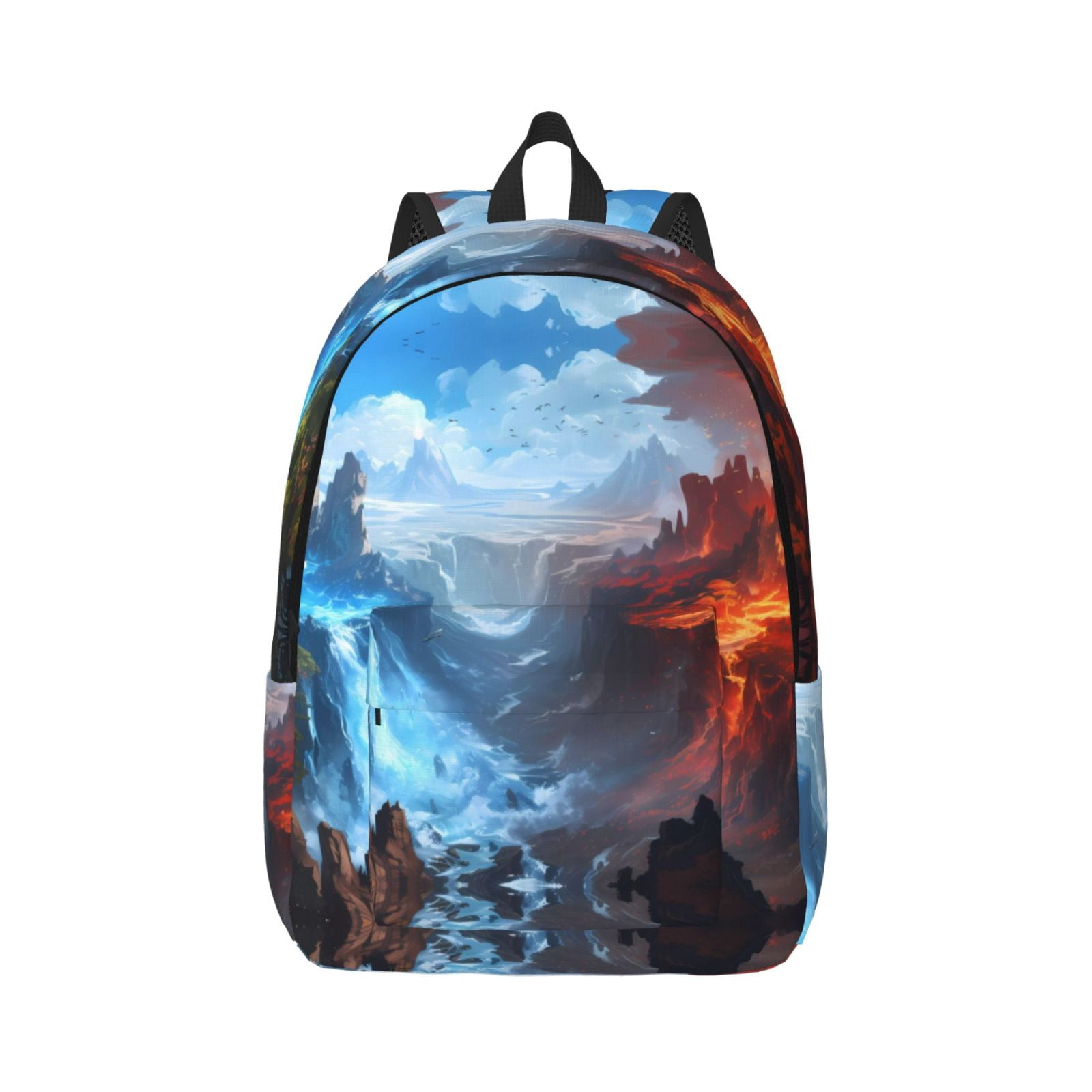 School Backpack for Women/Men - Red and Blue Fire Mountains Lightweight ...