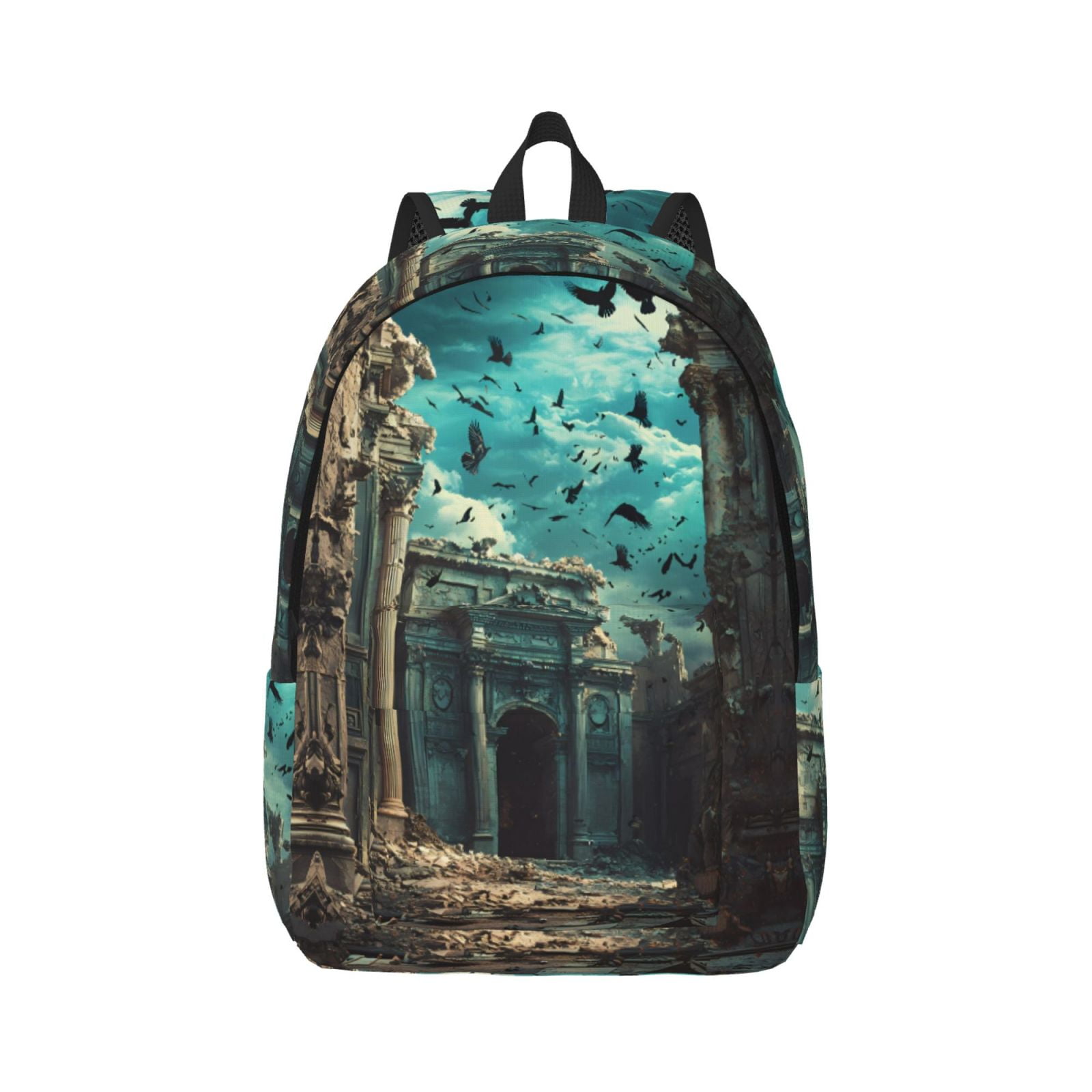 School Backpack for Women/Men - Ruined Temple With Crows Lightweight ...