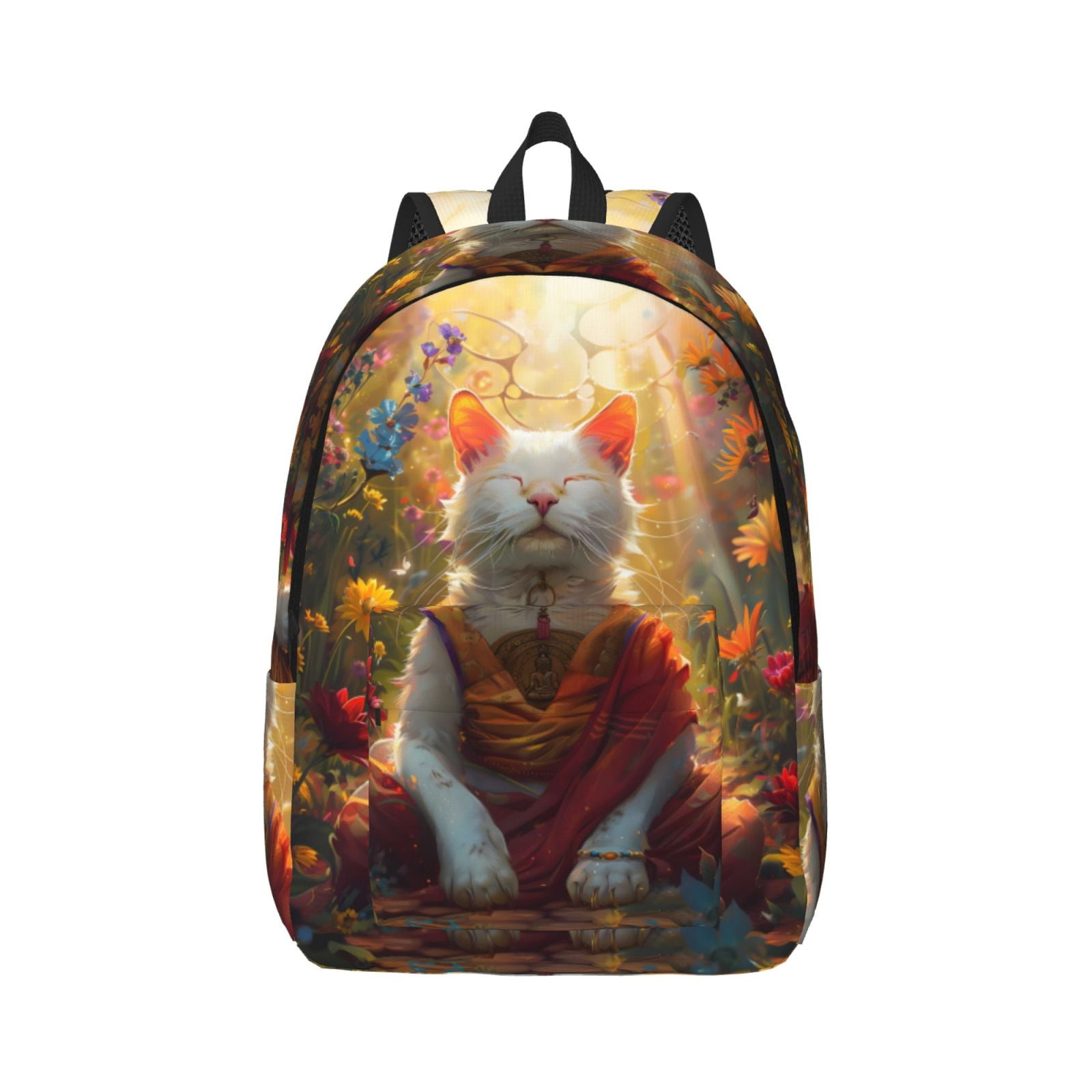 School Backpack for Women/Men - Sunshine Flower Meditating Cat ...