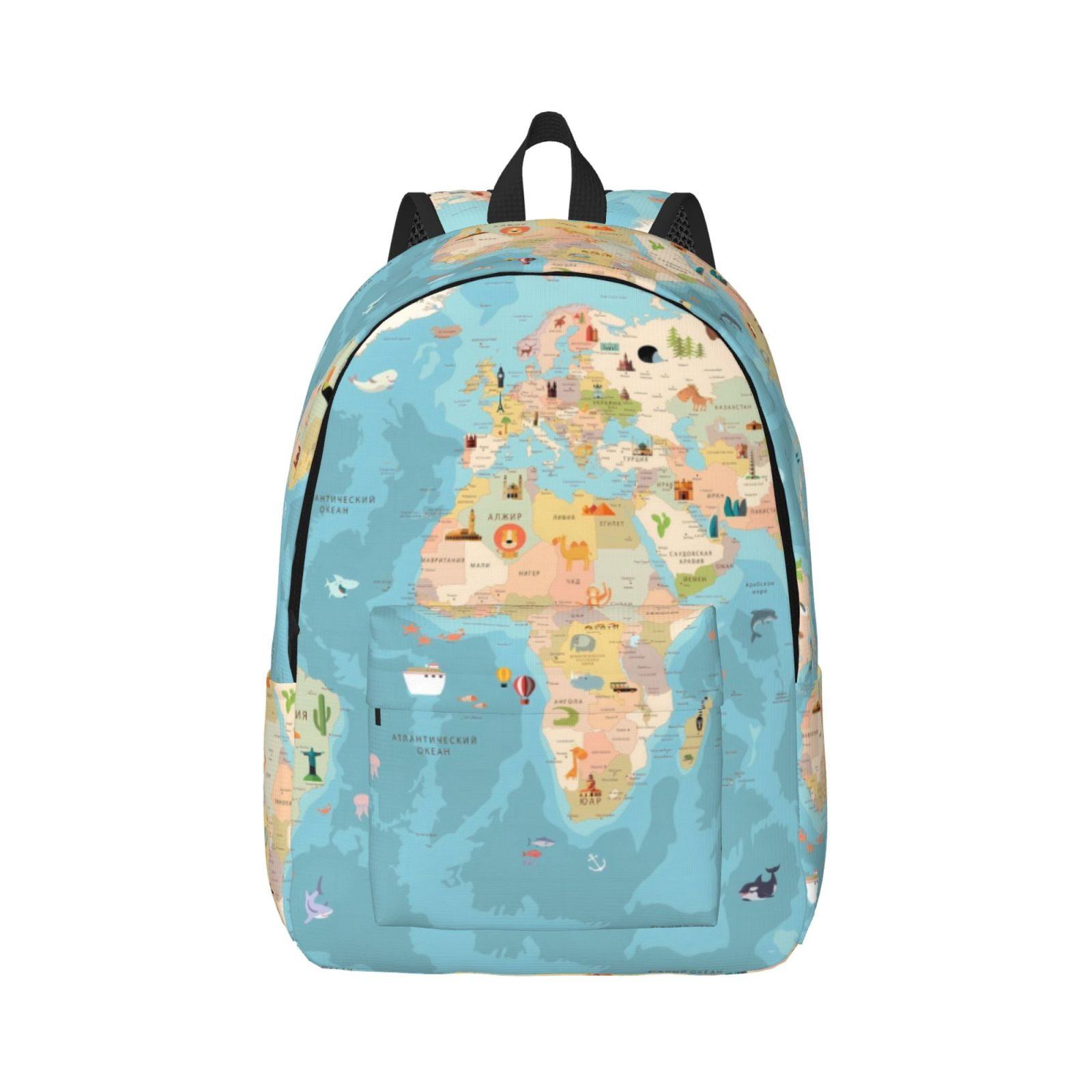 School Backpack for Women/Men - World Map With Animals 1 Lightweight ...