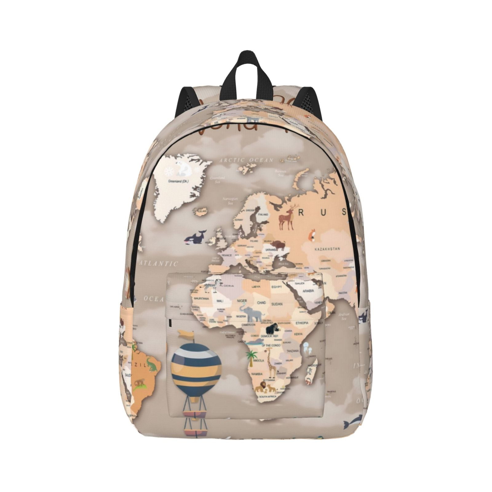 School Backpack for Women/Men - World Map With Animals Lightweight ...
