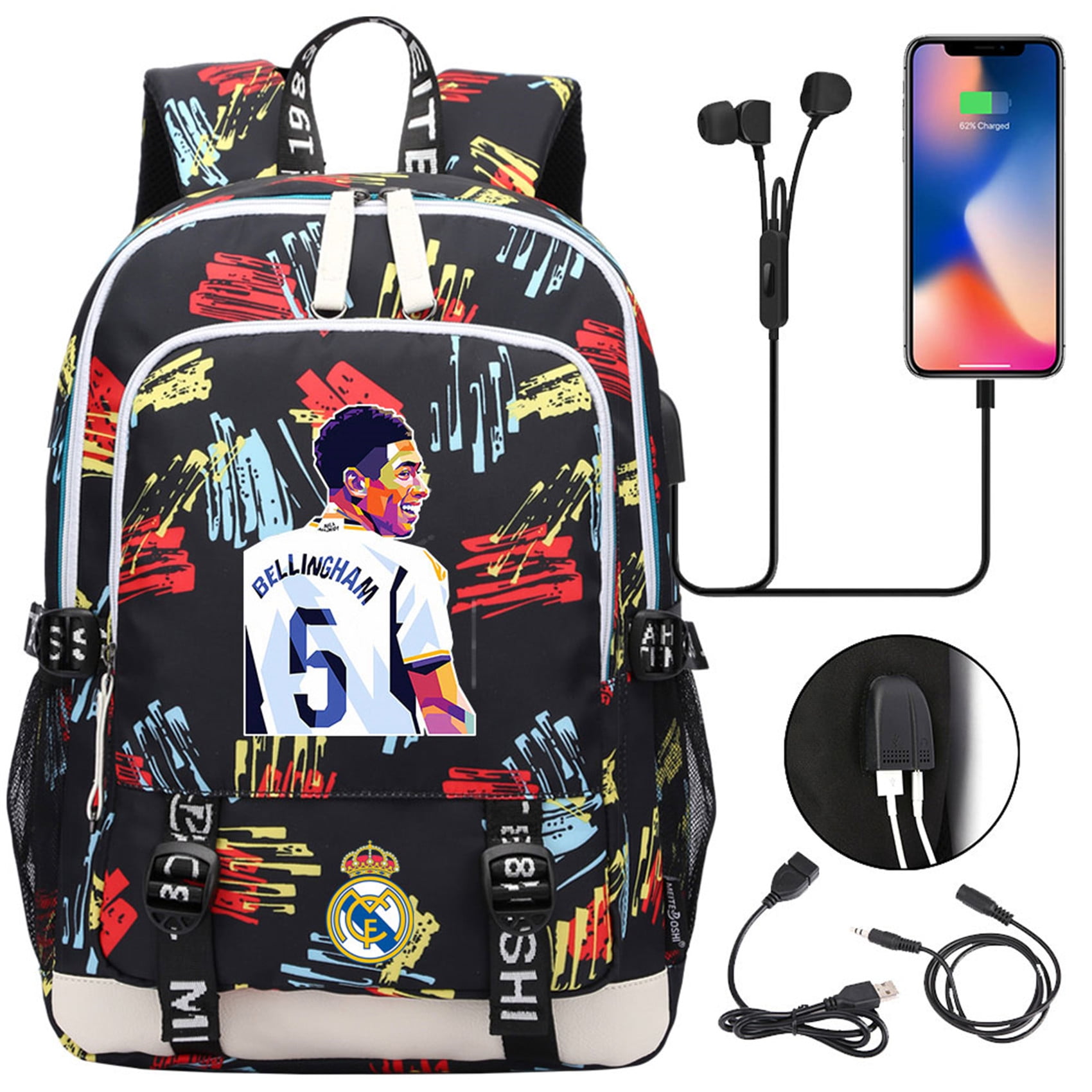 School Backpack with USB Charge Port Student Lightweight Book Bag-Jude ...
