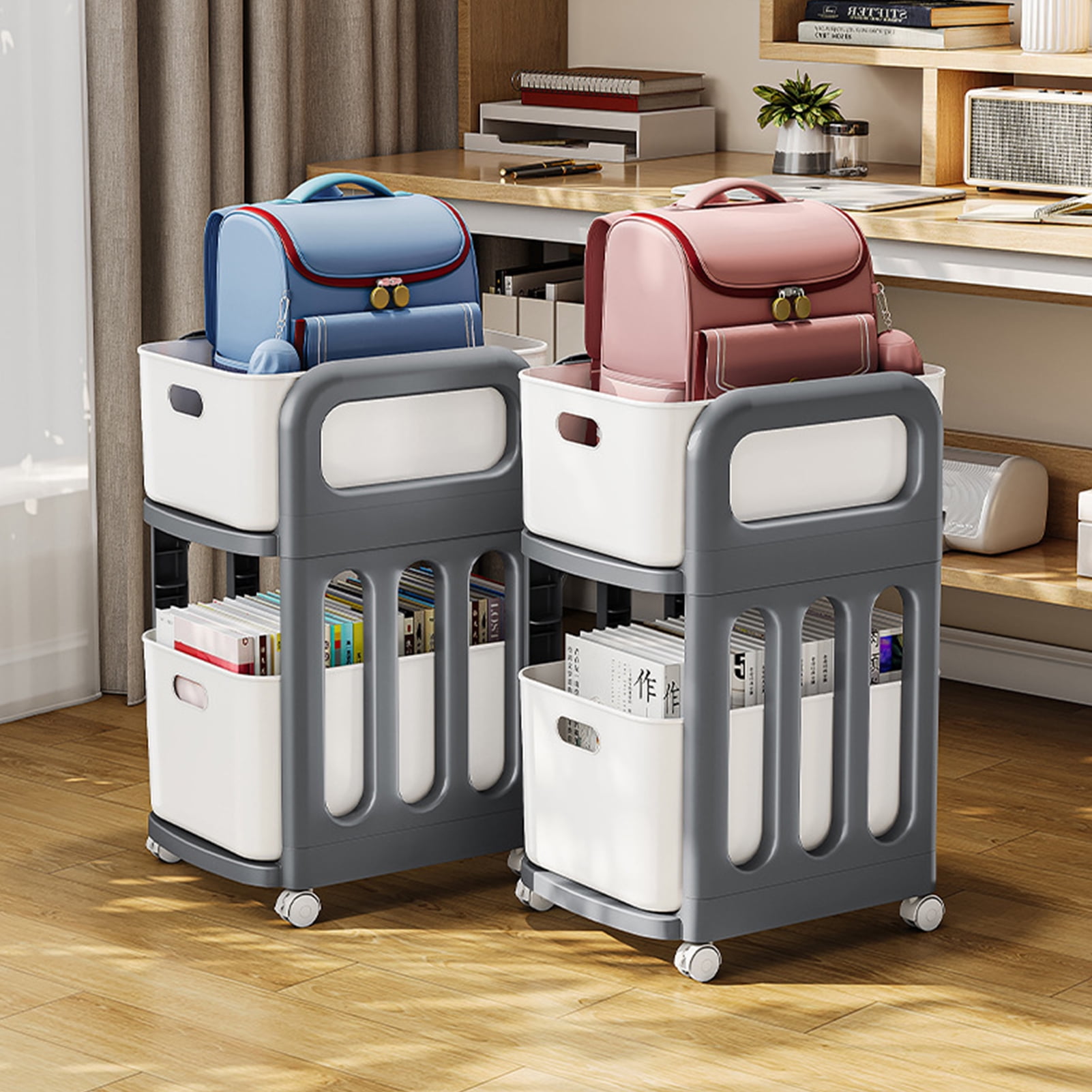 School Bag Storage Rack with 2 Removable Drawers High Guardrail Design ...